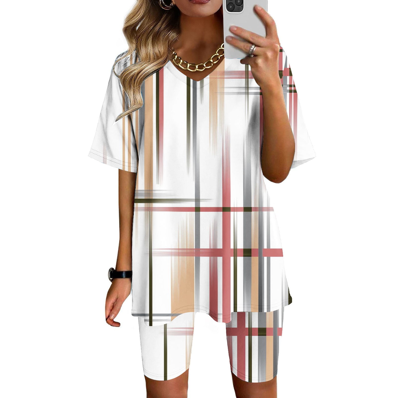 Gaecuw Two Piece Shorts Outfits for Women Legging Sets Short Sleeve Pullover Short Length ...