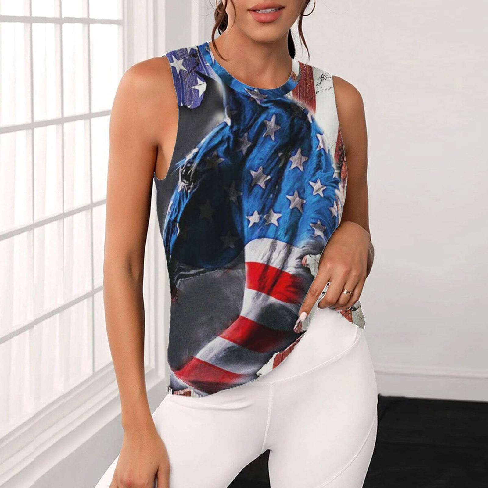 Gaecuw USA Themed Tank Tops Independence Day Womens Tops Dressy Casual ...