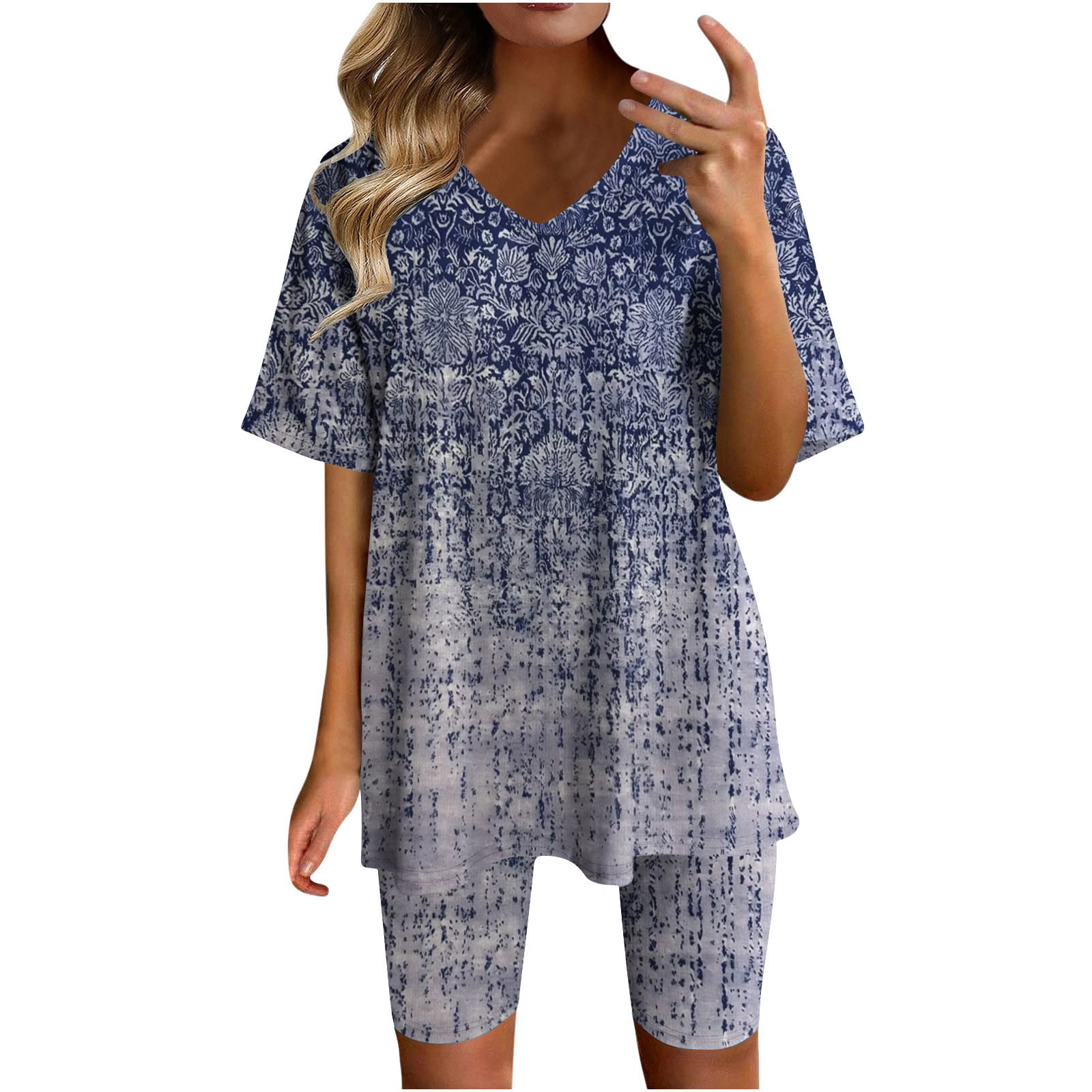 Gaecuw Women 2 Piece Short Set Legging Sets Short Sleeve Pullover Short ...