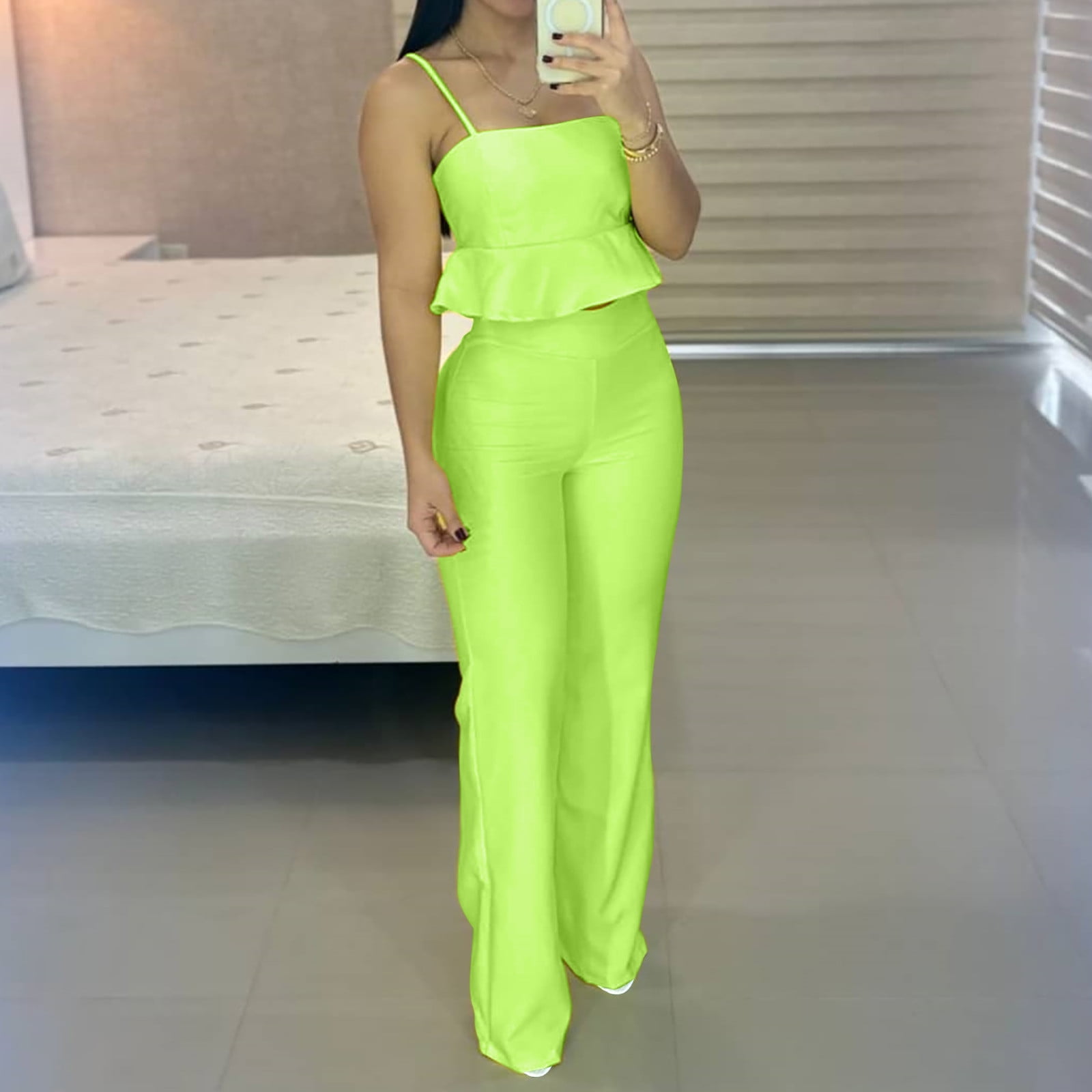 Gaecuw Womens 2 Piece Outfit Crop Summer Solid Lounge Sets Loungerwear ...