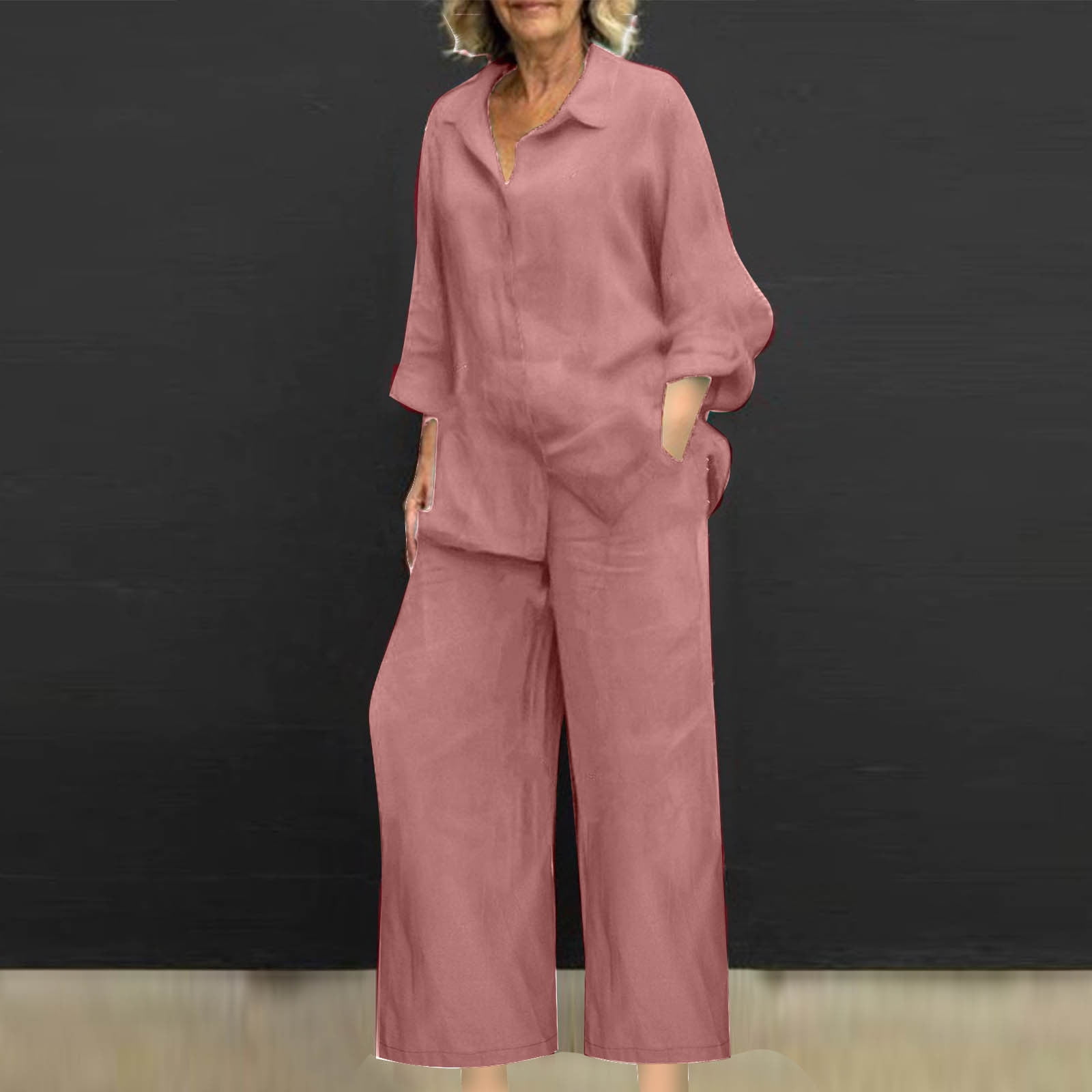 Gaecuw Womens Lounge Sets 2 Piece Outfits Wide Leg Spring Plain ...
