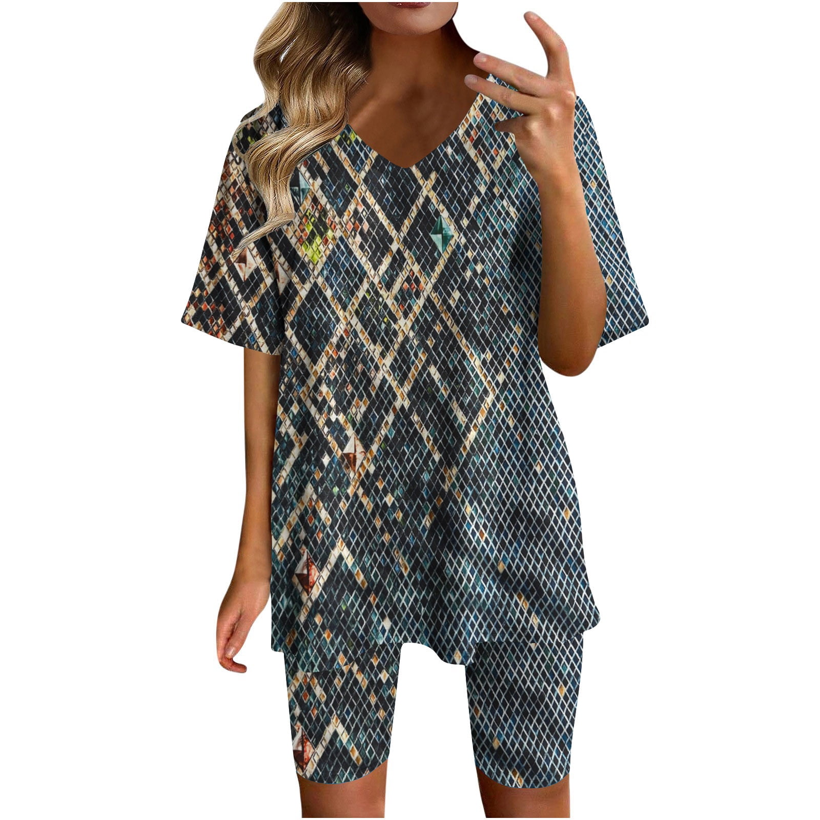 Gaecuw Womens Two Piece Short Set Legging Sets Short Sleeve Pullover Short Length Seamless ...