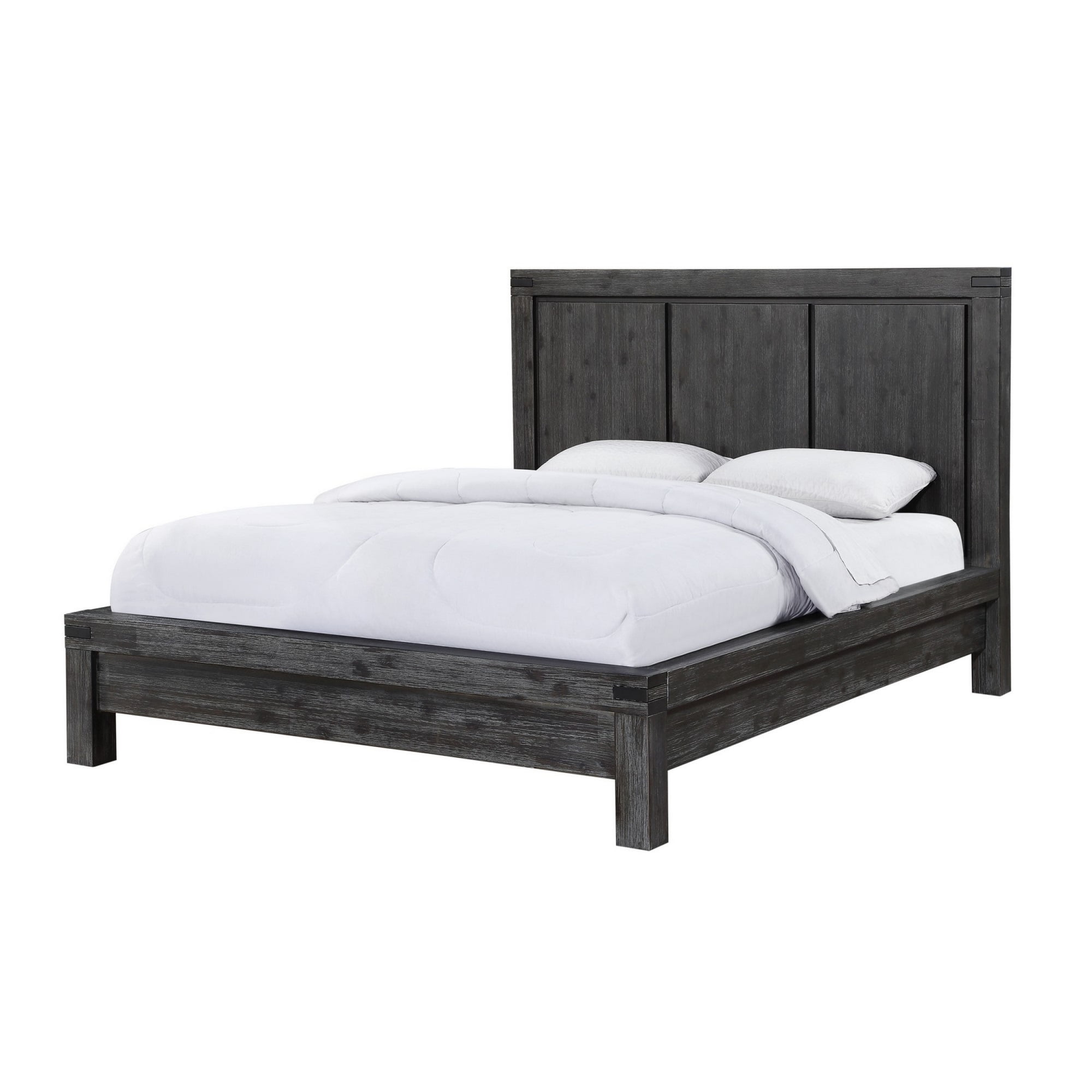 Gael King Size Bed, Acacia Wood, Panel Headboard, Wire Brushed Gray ...