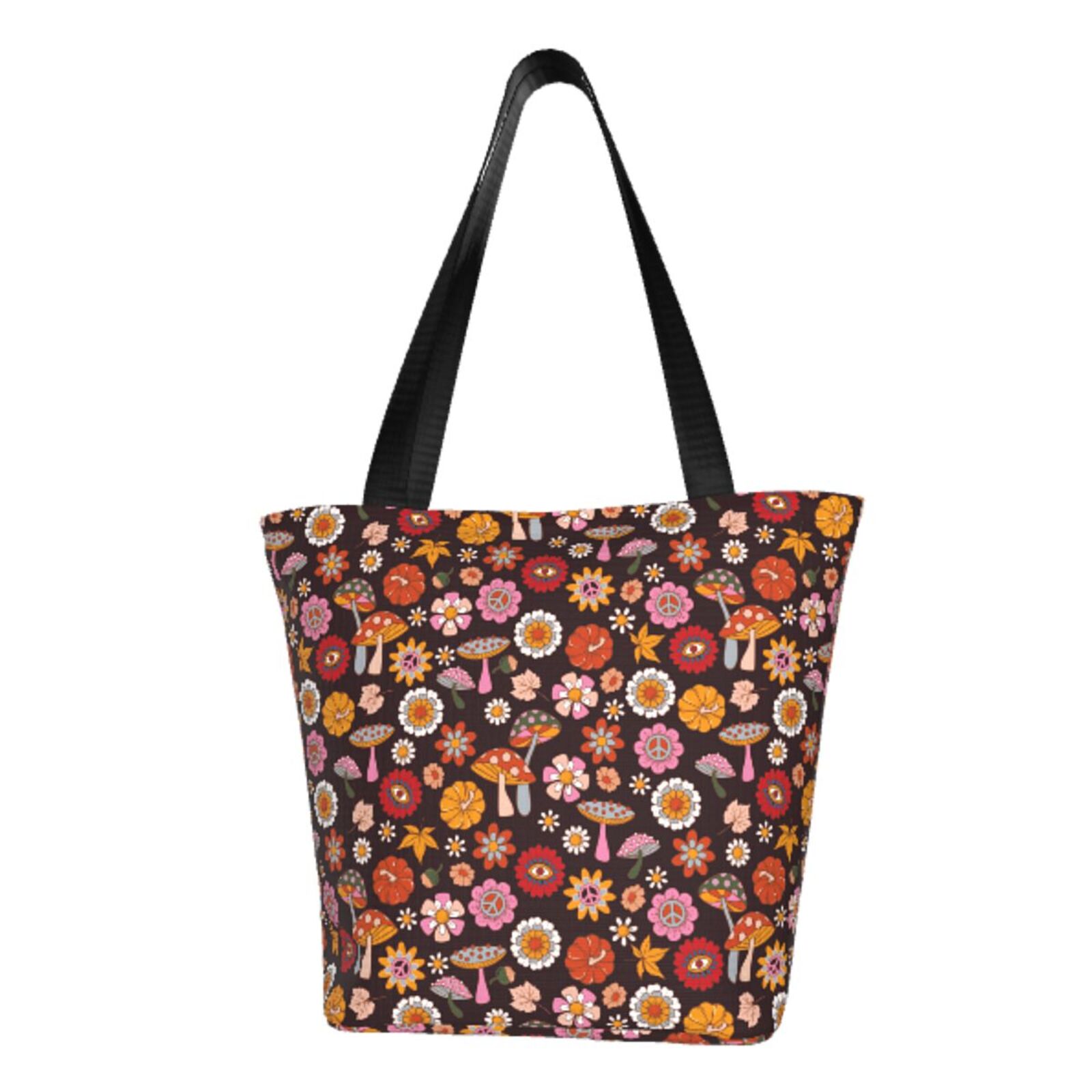 Gaeub 70s Groovy Hippie Retro Printed Tote Bag Grocery Bag Reusable ...