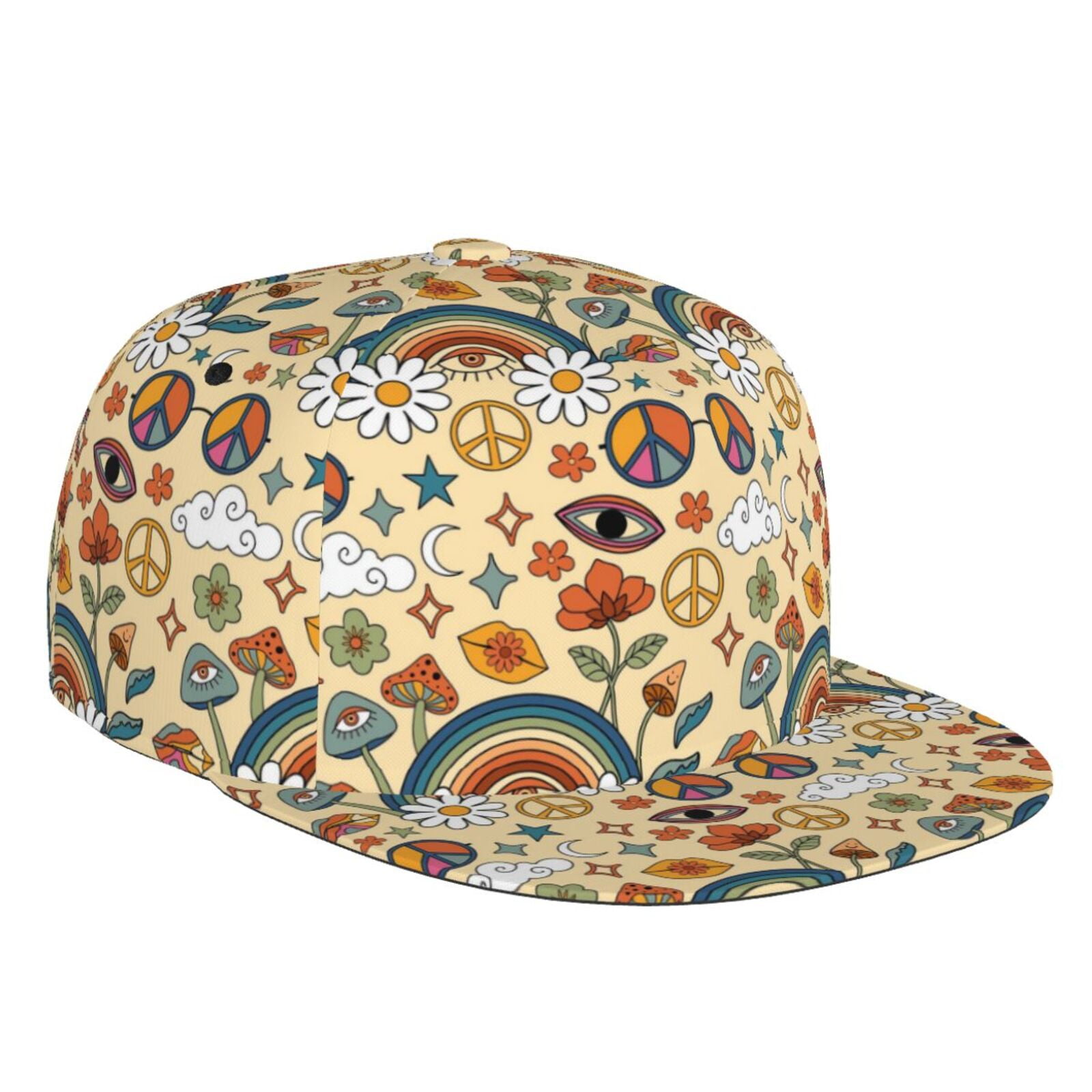 Gaeub 70s Hippie Style Flat Bill Snapback Hats Baseball Caps with ...