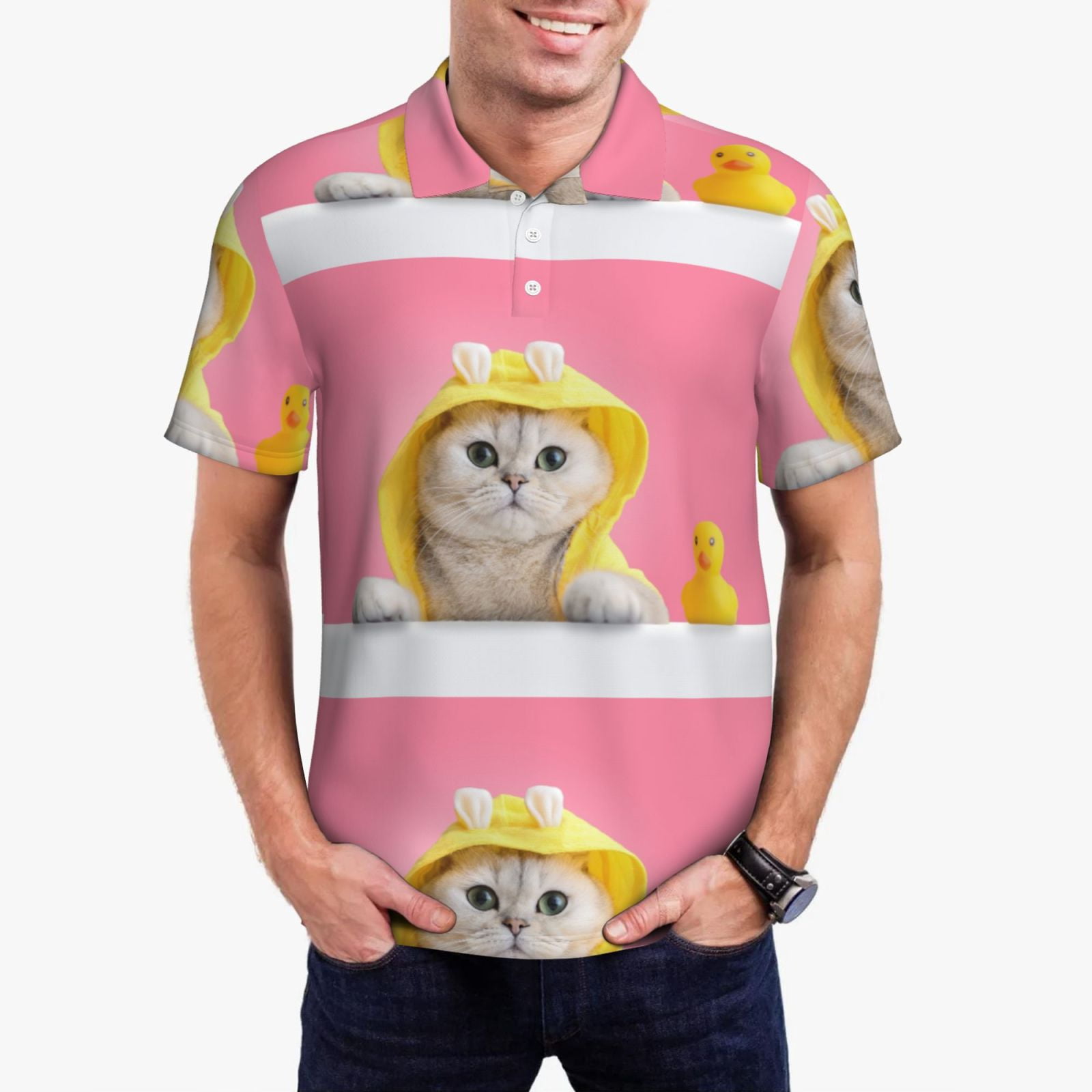 Gaeub A Funny Cat Print Men's Polo Shirts, Short Sleeve Golf ...