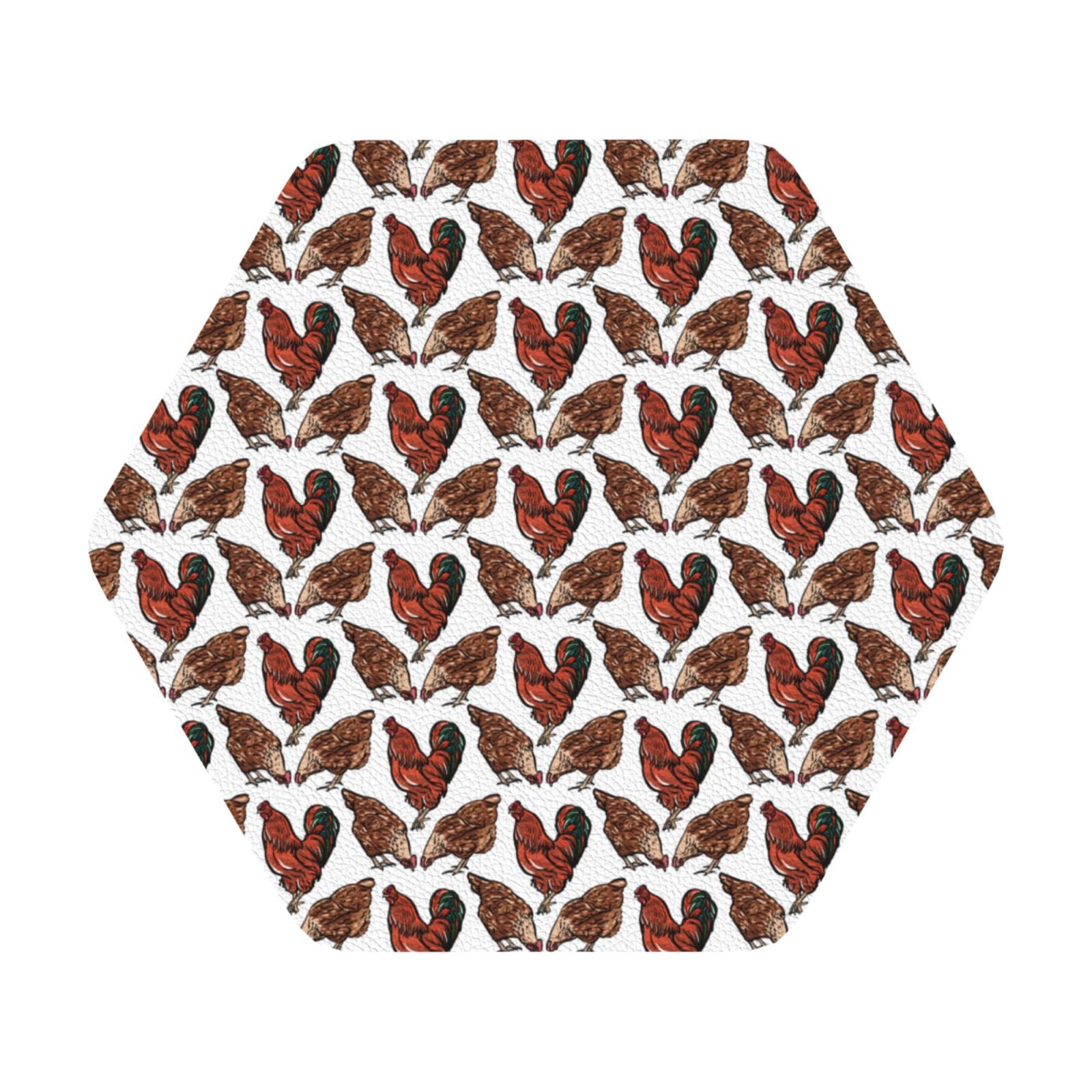 Gaeub A Rooster With Chickens Print 6 Pcs Leather Coasters for Drinks ...