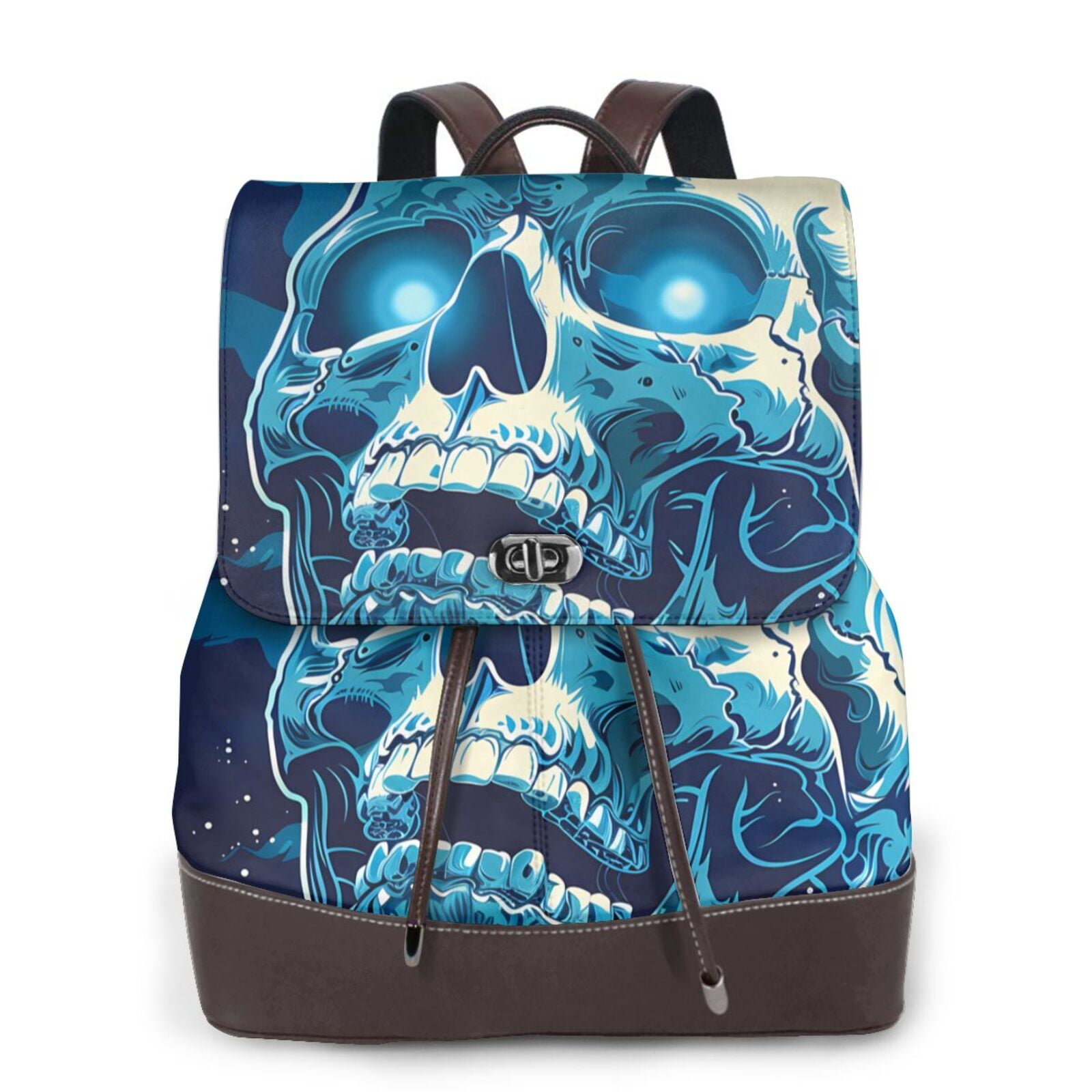 Gaeub Abstract Blue Skull Print Women's Leather Backpack,Travel Laptop ...