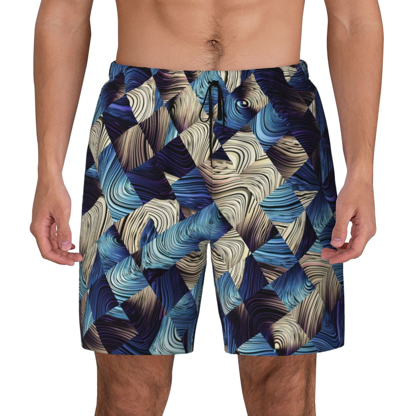 Gaeub Abstract Blue Squares Mens Swim Trunks Stretch Beach Shorts Quick ...