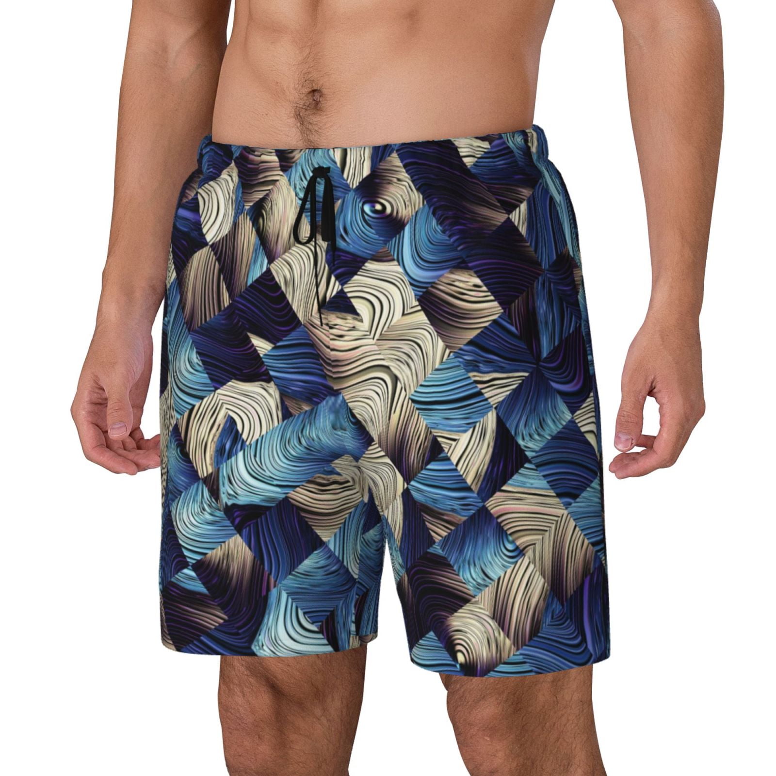 Gaeub Abstract Blue Squares Print Mens Swim Trunks with Compression ...