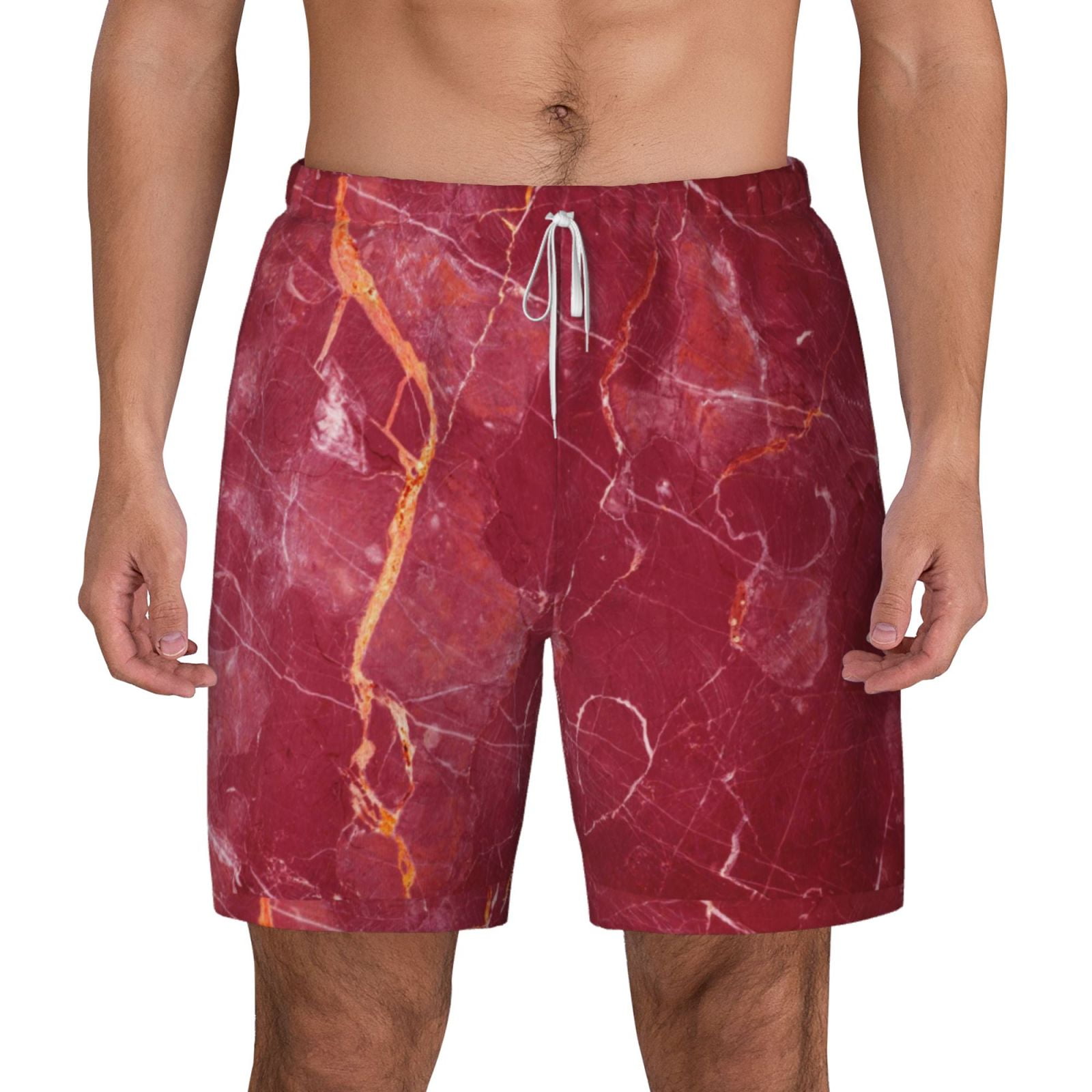 Gaeub Abstract Red Marble Mens Swim Trunks Stretch Beach Shorts Quick ...