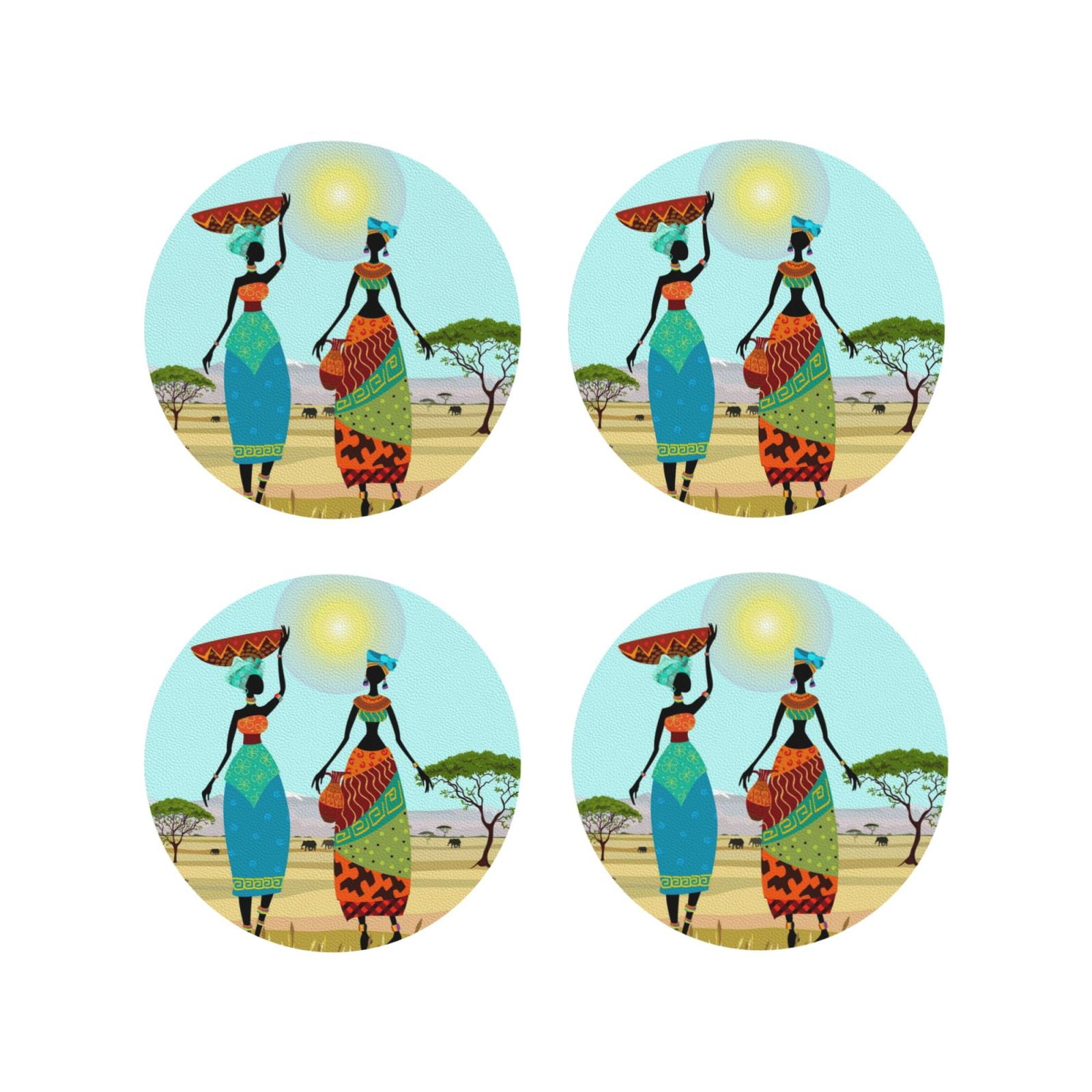 Gaeub African Women Print 4 Pcs Leather Coasters for Drinks ,Drink ...