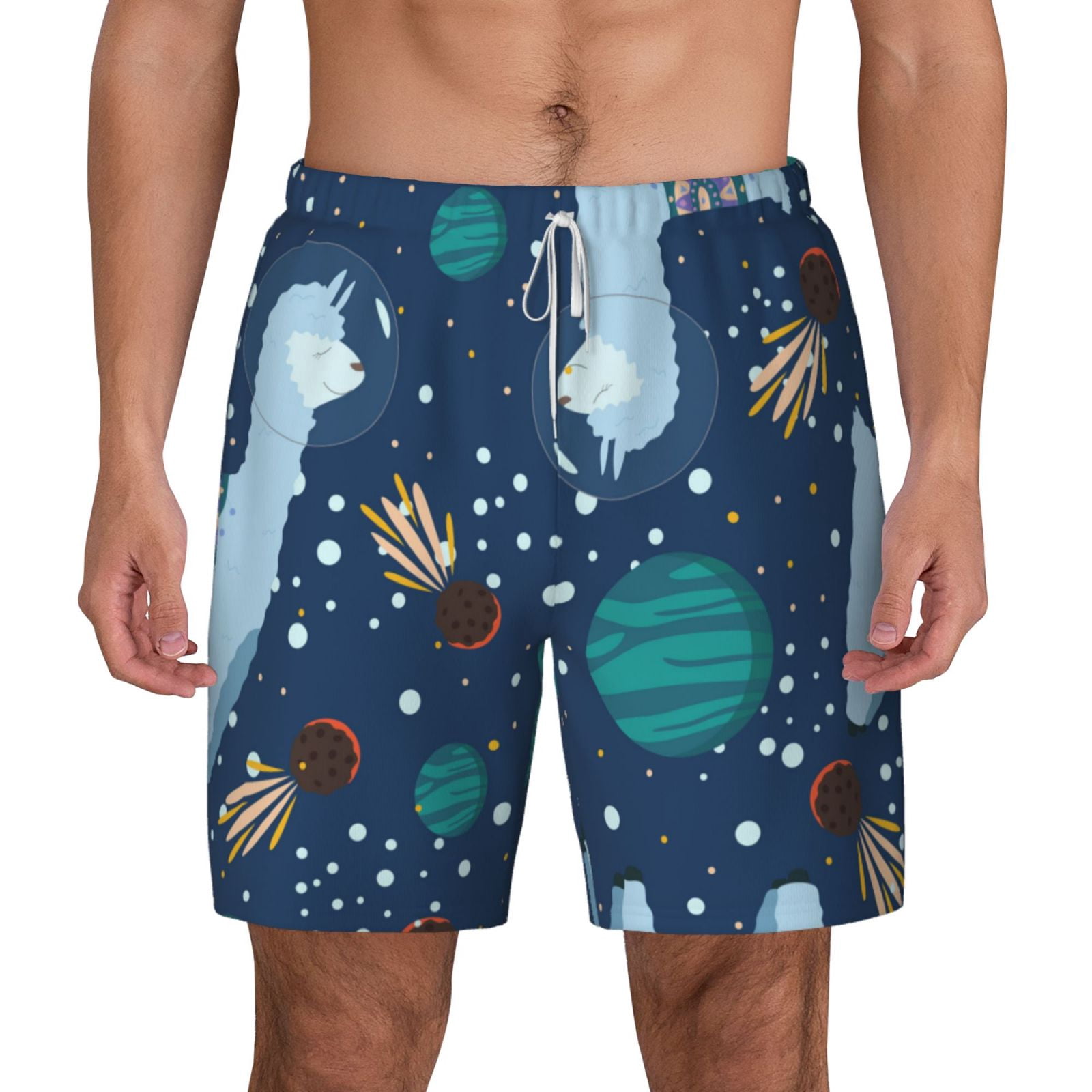 Gaeub Alpaca Astronaut in Space Mens Swim Trunks Stretch Beach Shorts ...