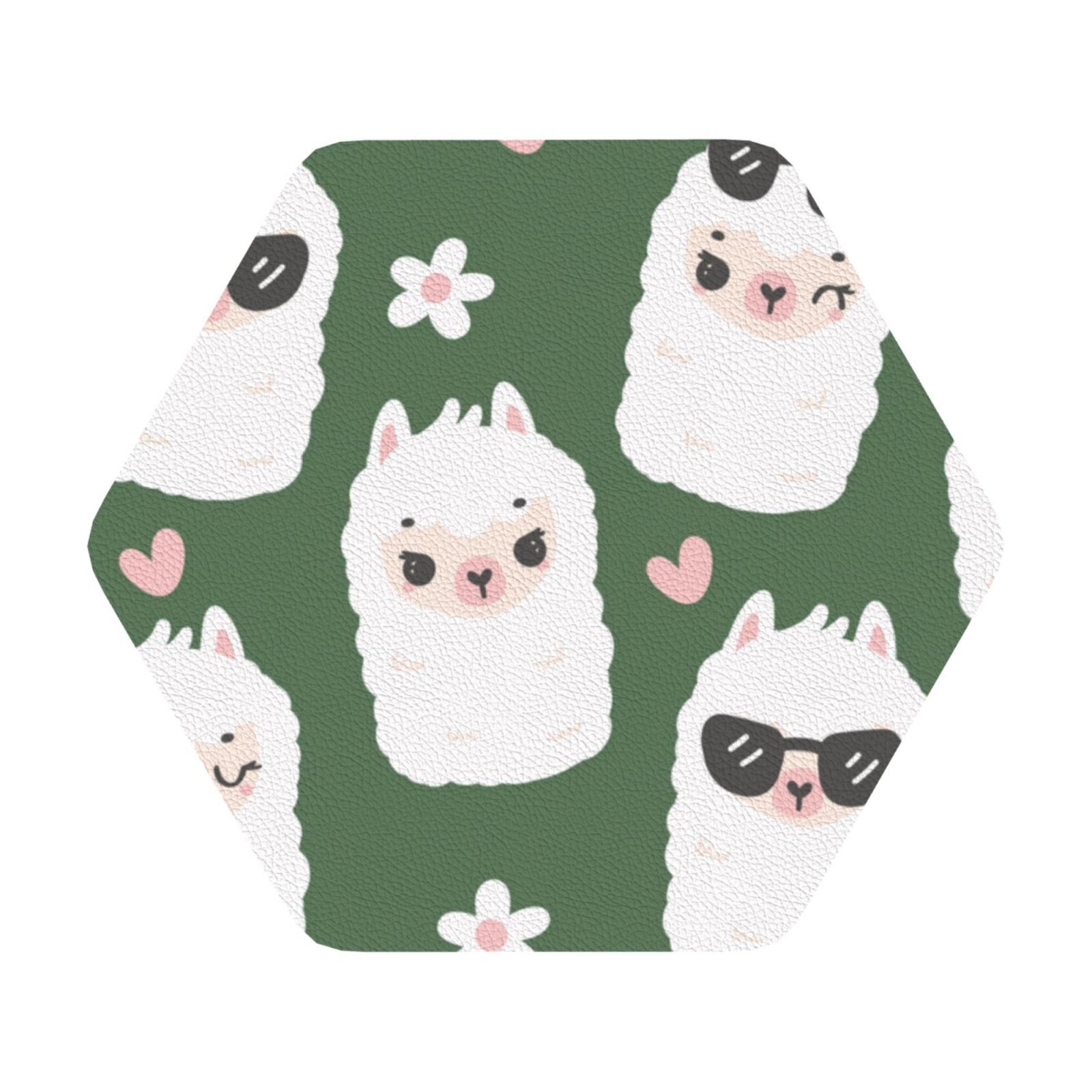 Gaeub Alpaca Faces Print 6 Pcs Leather Coasters for Drinks ,Drink ...