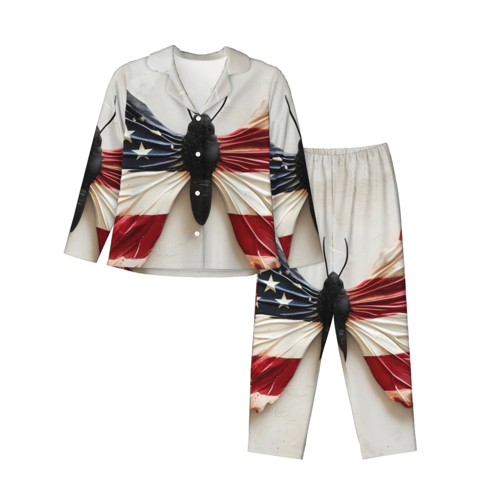 Gaeub American Flag Butterfly Wall Women' Long-Sleeve Shirt and Full ...
