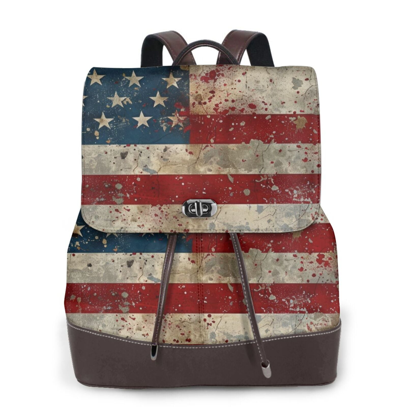 Gaeub American Flag1 Print Women's Leather Backpack,Travel Laptop ...