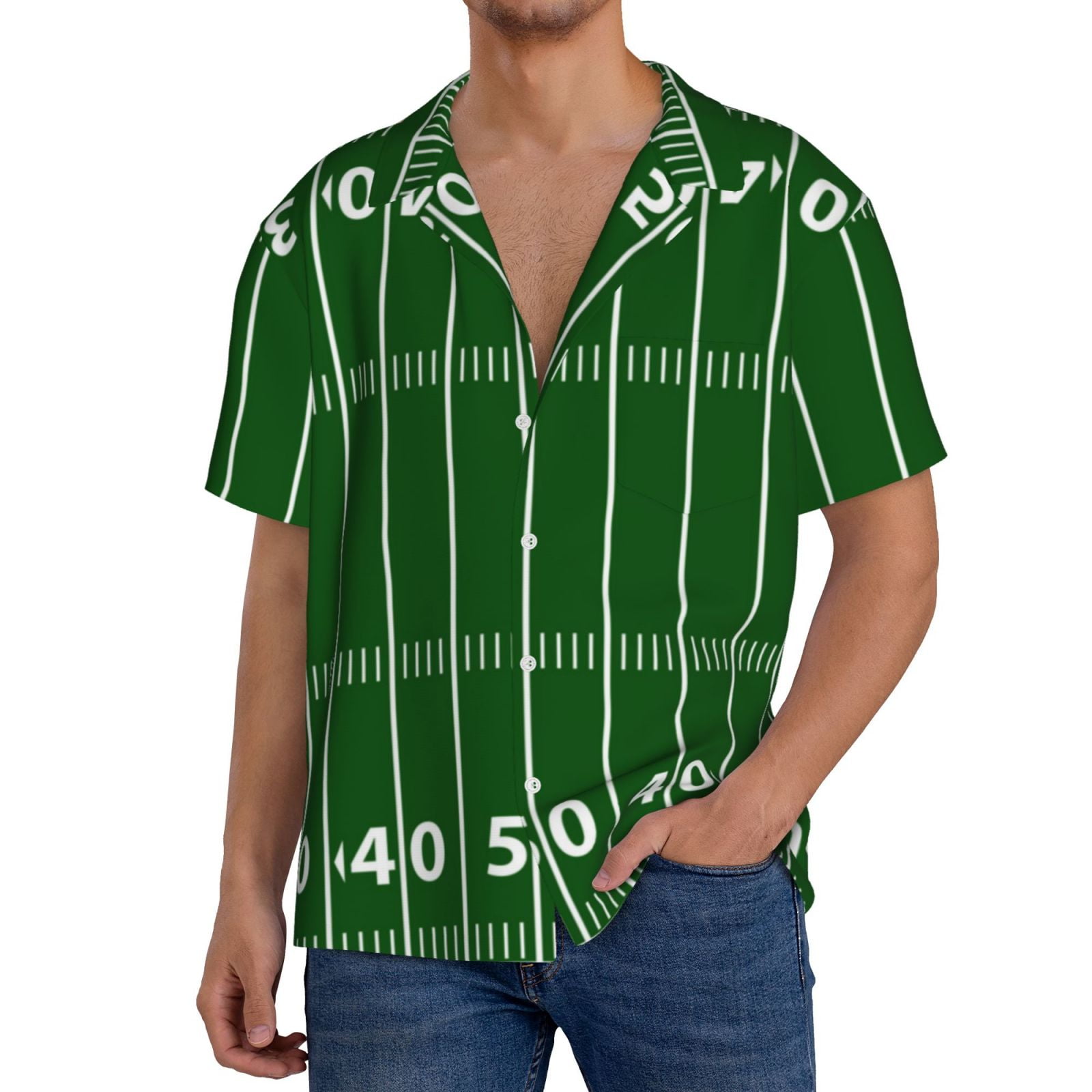 Gaeub American Football Field1 Men's Lapel Short Sleeve Shirt,Cuban ...