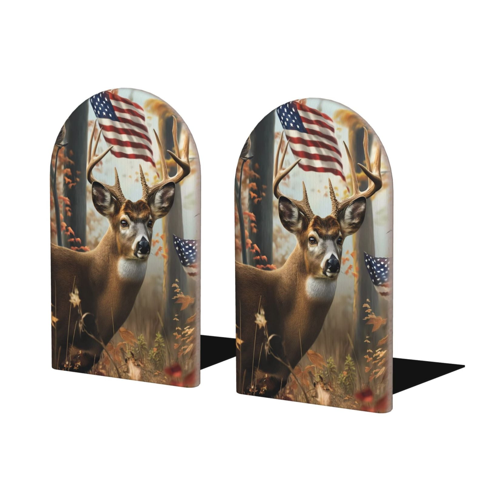Gaeub American Wildlife Deer Forest Wood Bookends, Non-Slip Bookends ...