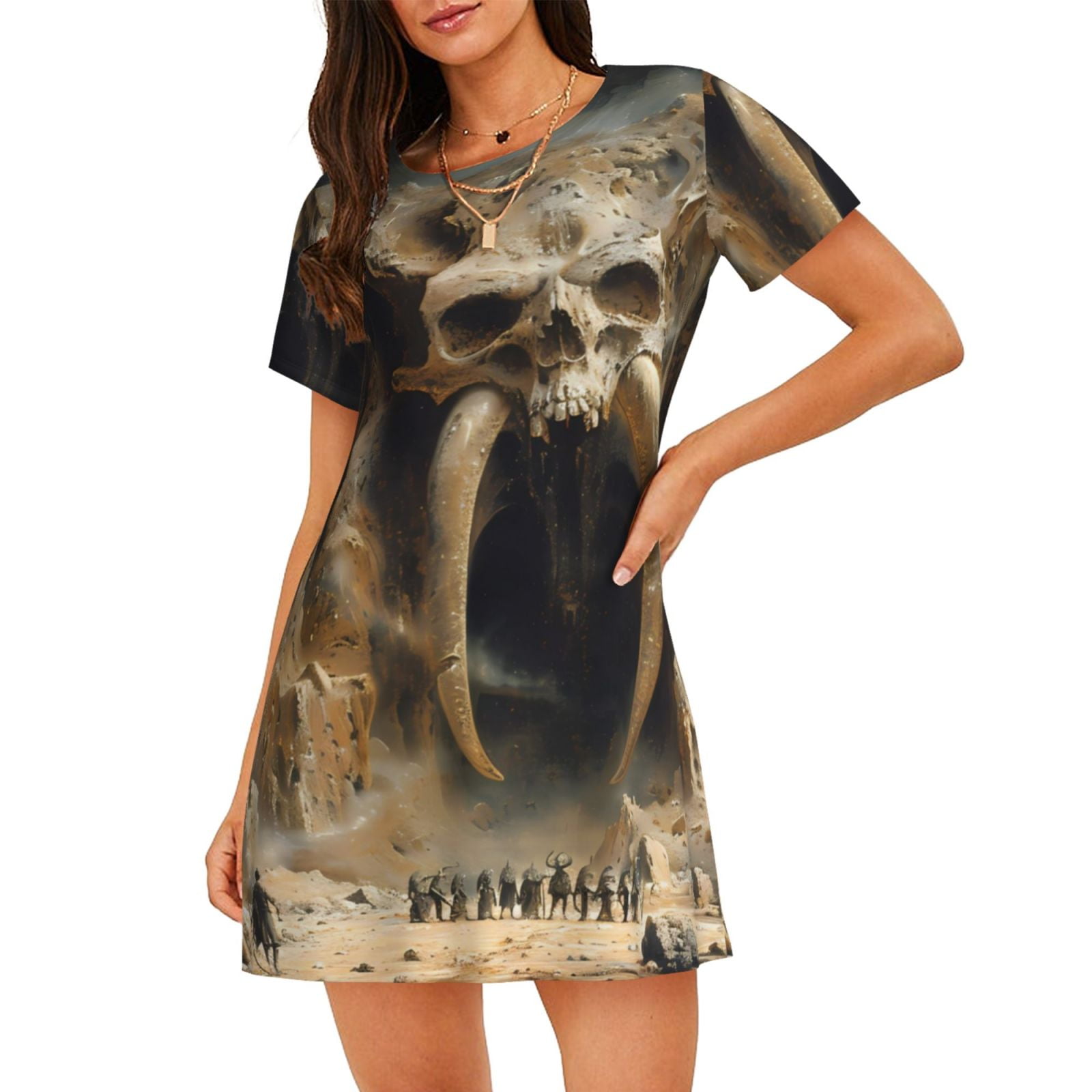 Gaeub Ancient Skull Cave Landscape Print Women's Short-Sleeved ...