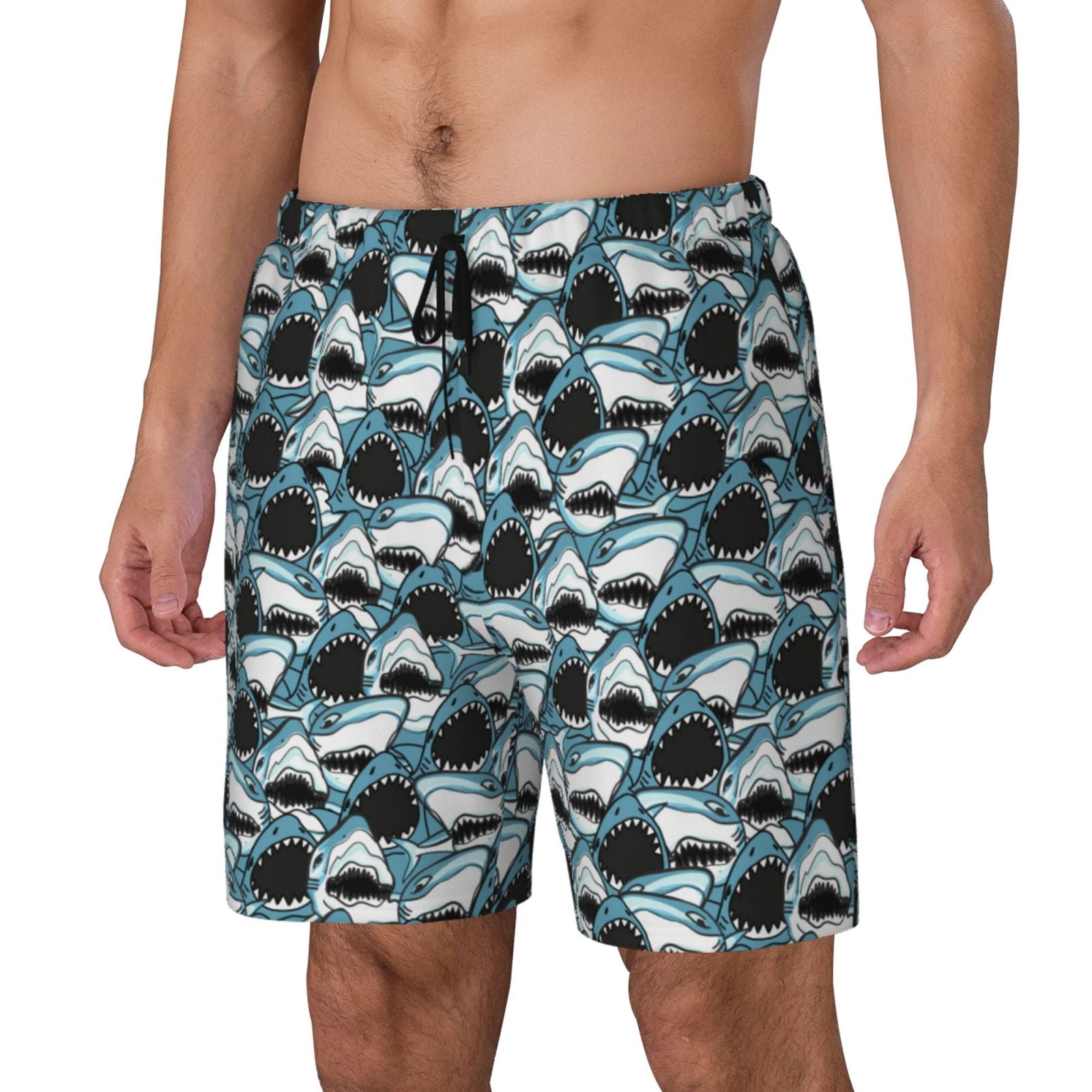 Gaeub Angry Shark Print Mens Swim Trunks with Compression Liner,Board ...