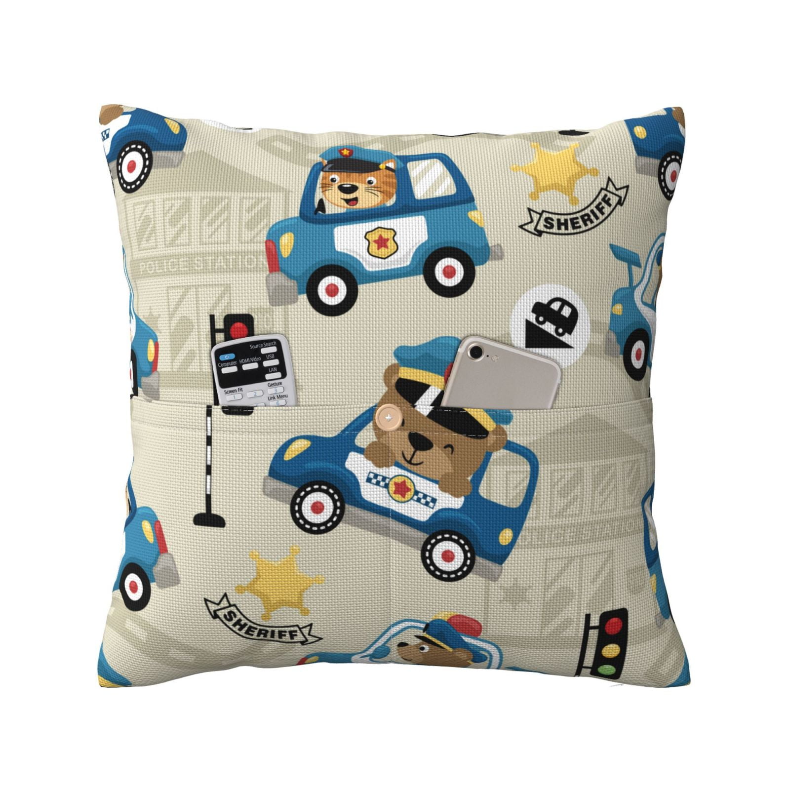 Gaeub Animals Driving Police Car Print Linen Decorative Throw Pillow ...
