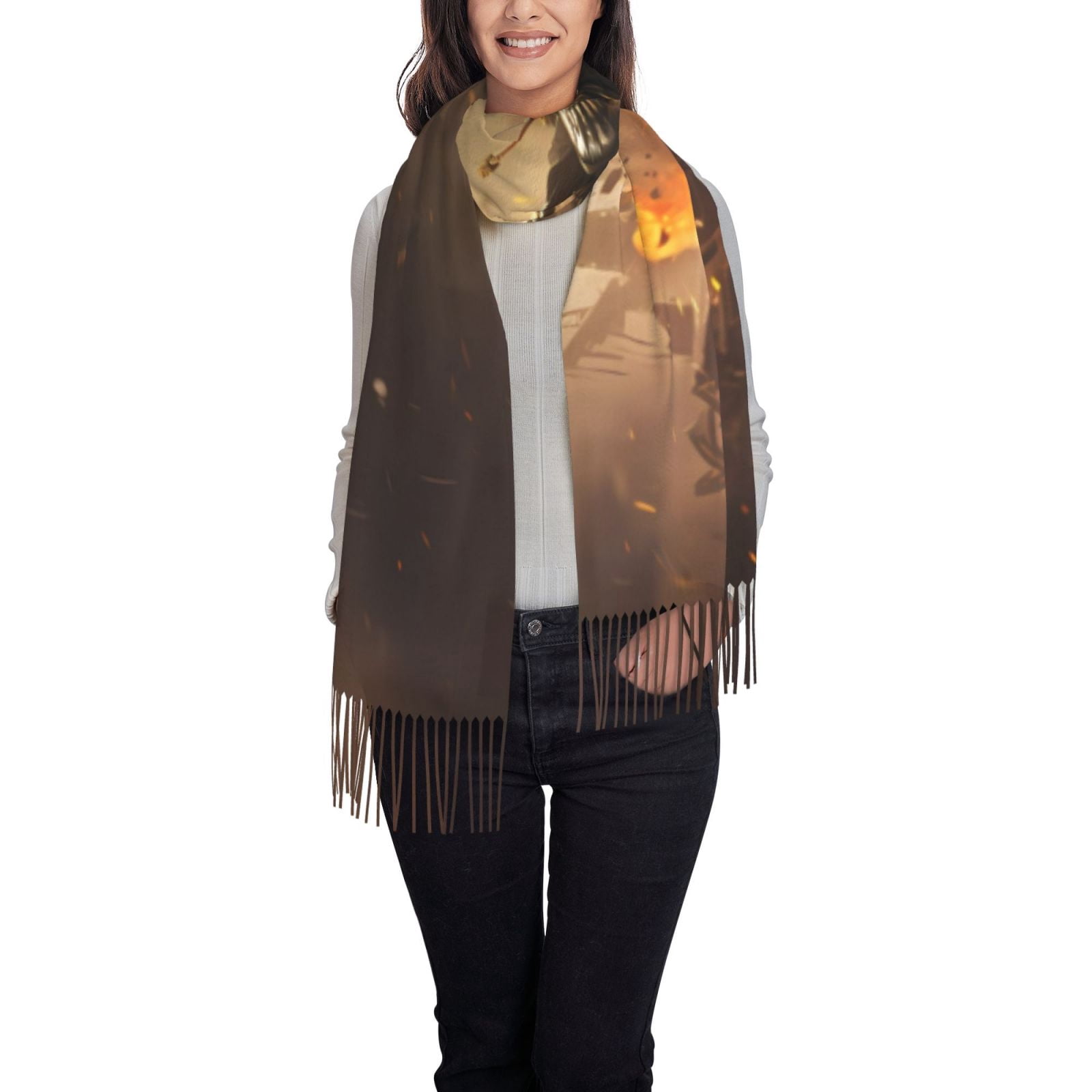 Gaeub Apocalyptic Skull Soldier Print Tassel Scarf,Wraps Scarves for ...