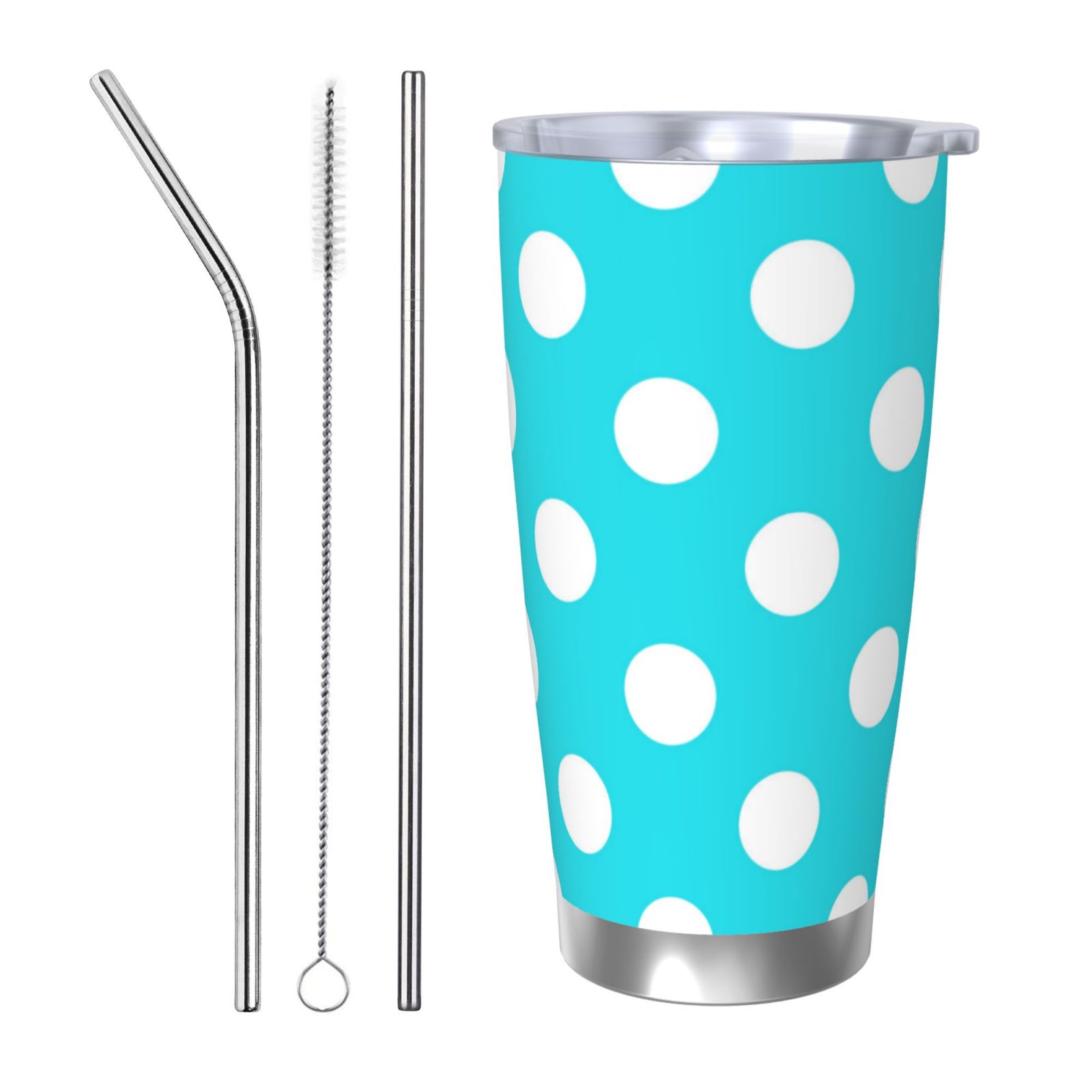 Gaeub Aqua And White Polka Dot Print 20-Ounce Stainless Steel Car Cup ...