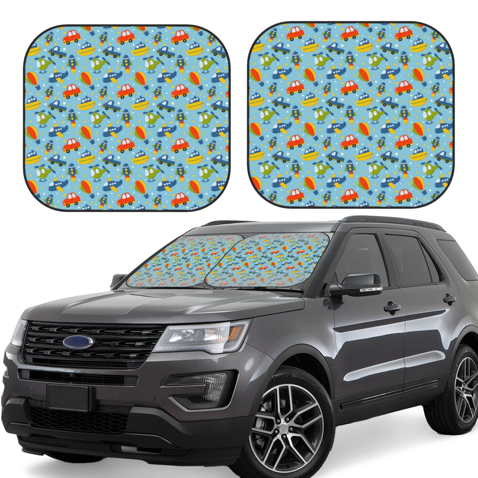 Gaeub Artoon Transport Print 2-Piece Windshield Sun Shade,Foldable Car ...