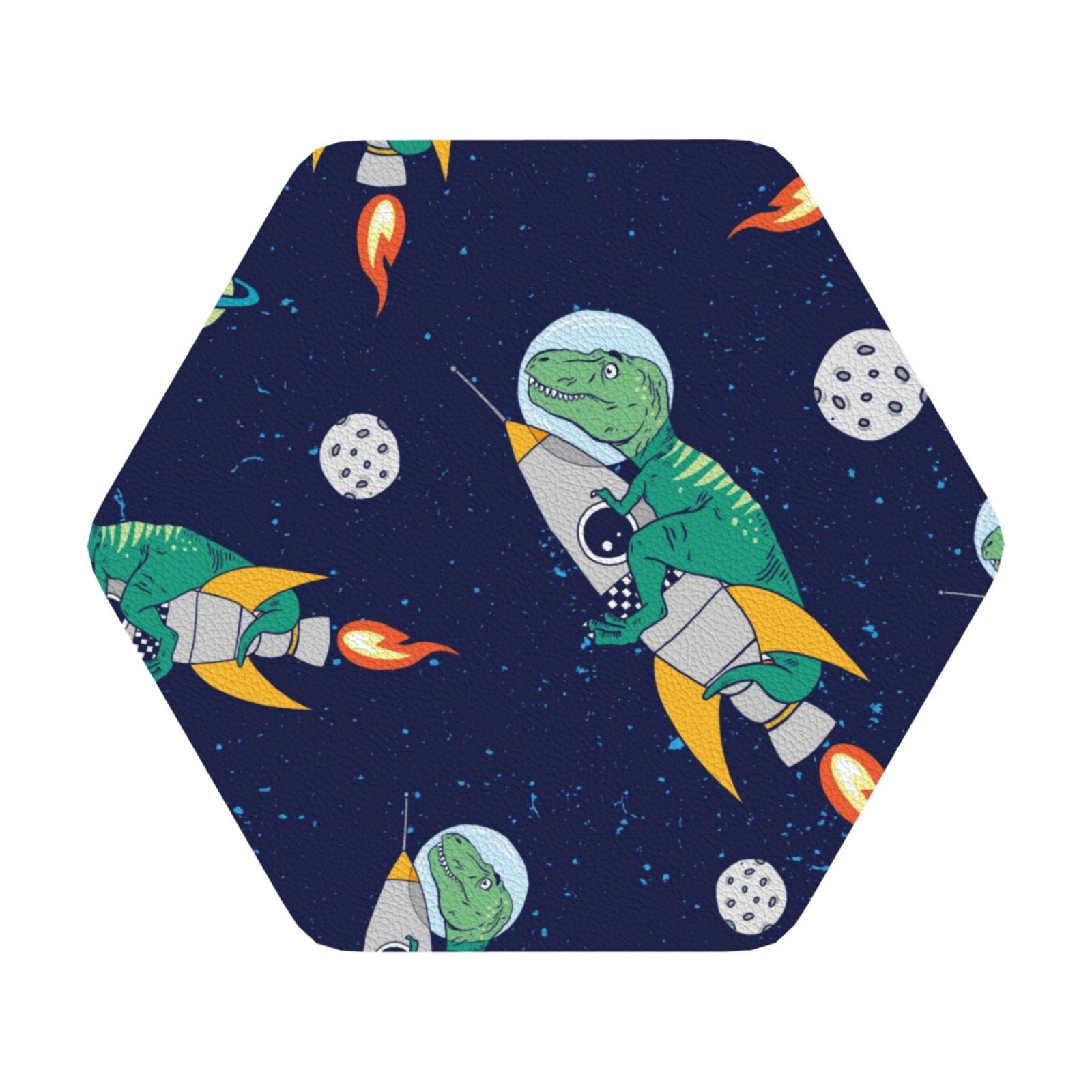 Gaeub Astronaut Dinosaur and Space Print 6 Pcs Leather Coasters for ...