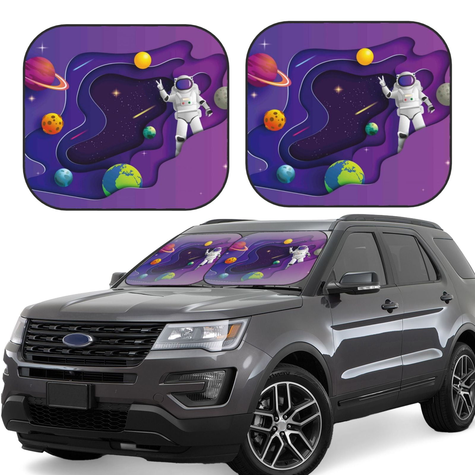 Gaeub Astronaut on Mission in Outer Space Print 2-Piece Windshield Sun ...