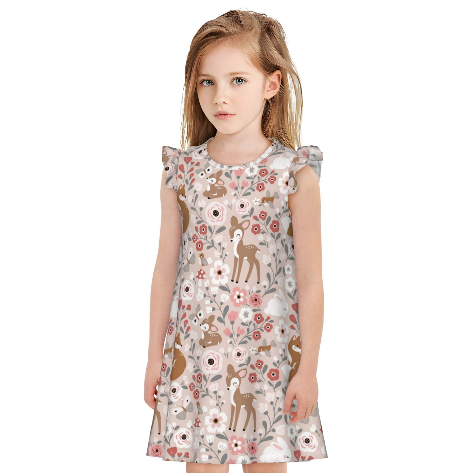 Gaeub Autumn Floral Deer Girls Pajamas Dress, Comfortable Nightwear ...