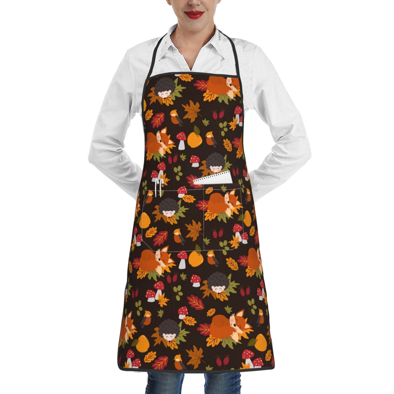 Gaeub Autumn Hedgehog and Fox Cute Kitchen Cooking Aprons Adjustable ...