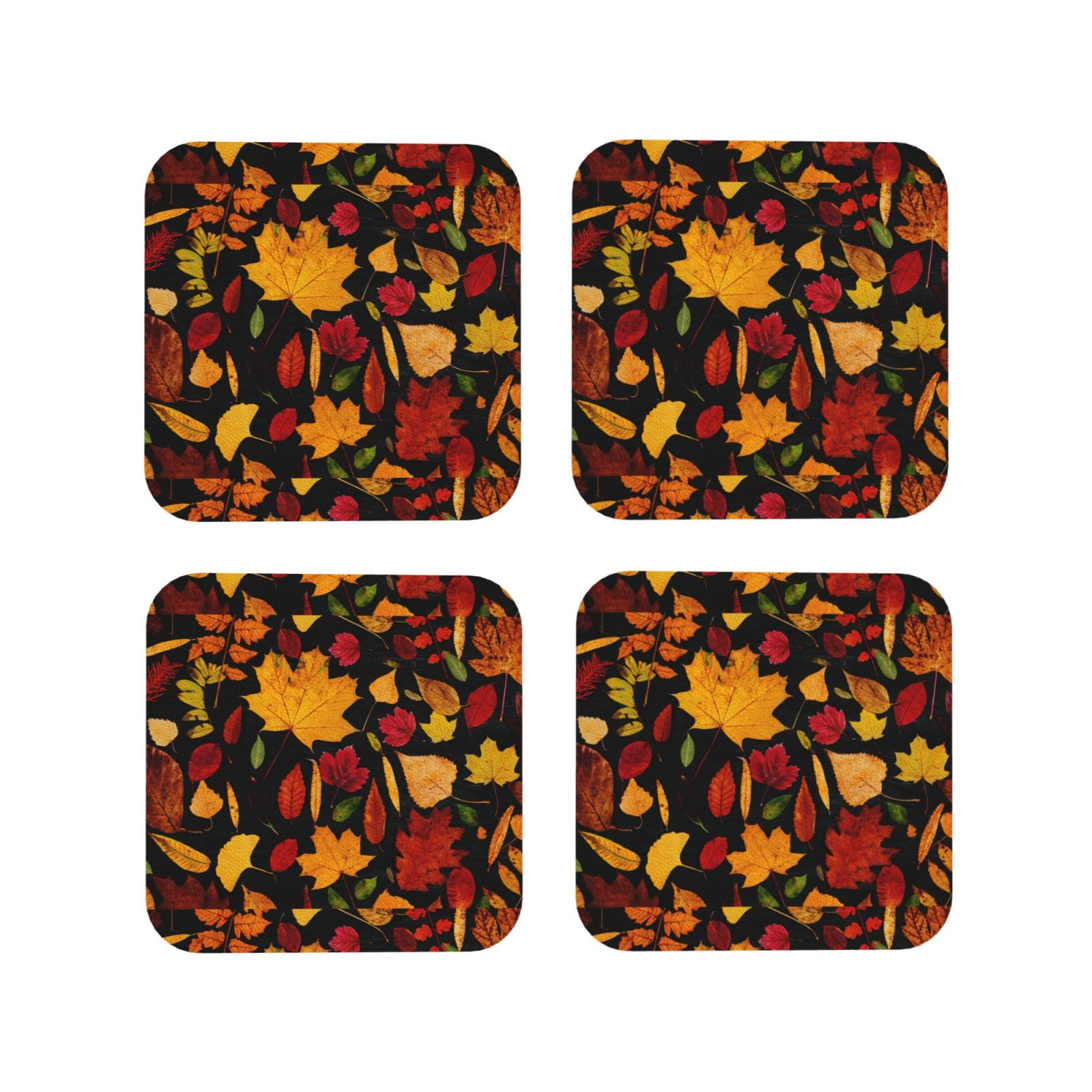 Gaeub Autumn Maple Leaves A Print 4 Pcs Leather Coasters for Drinks ...