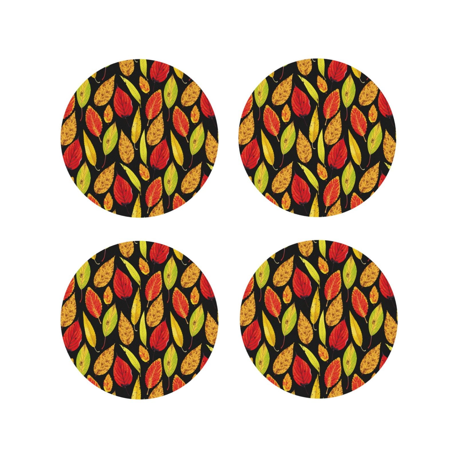 Gaeub Autumn With Leaves Print 4 Pcs Leather Coasters for Drinks ,Drink ...