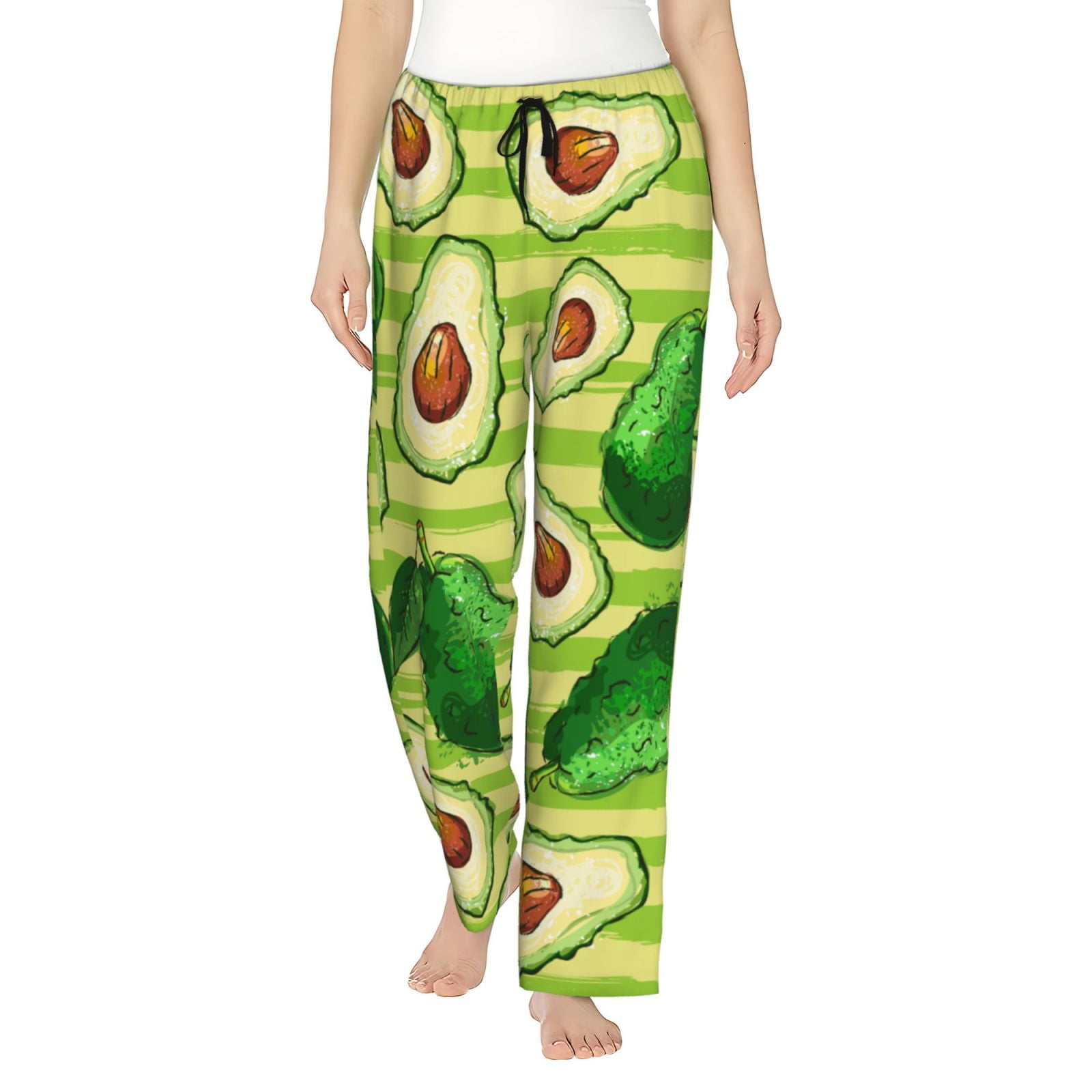 Gaeub Avocado Green Striped Soft Pajama Pants for Women, Wide Leg Comfy ...