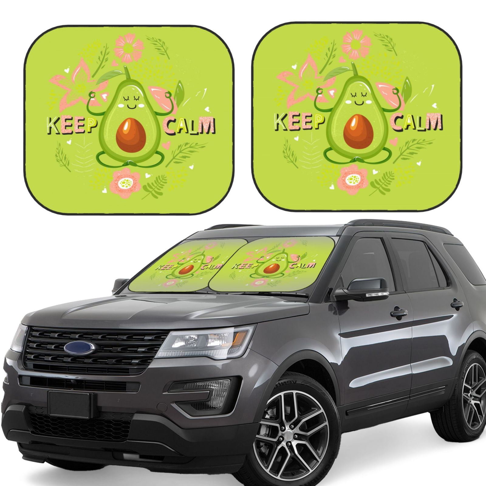 Gaeub Avocado Keep Calm Print 2-Piece Windshield Sun Shade,Foldable Car ...