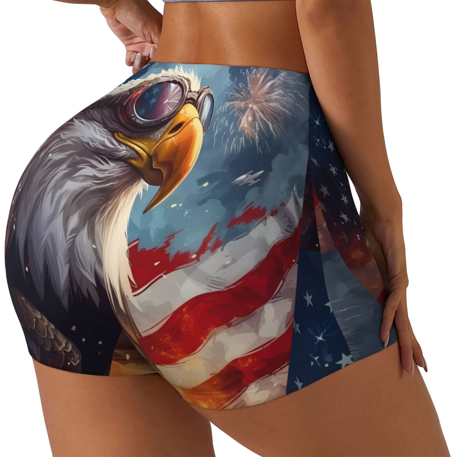 Gaeub Bald Eagle Pilot Print Workout Shorts for Women,Seamless Scrunch Short,Gym Yoga Running ...