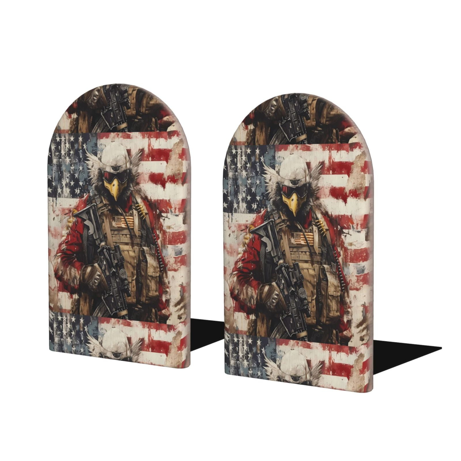Gaeub Bald Eagle Soldier Wood Bookends, Non-Slip Bookends, Heavy Duty ...
