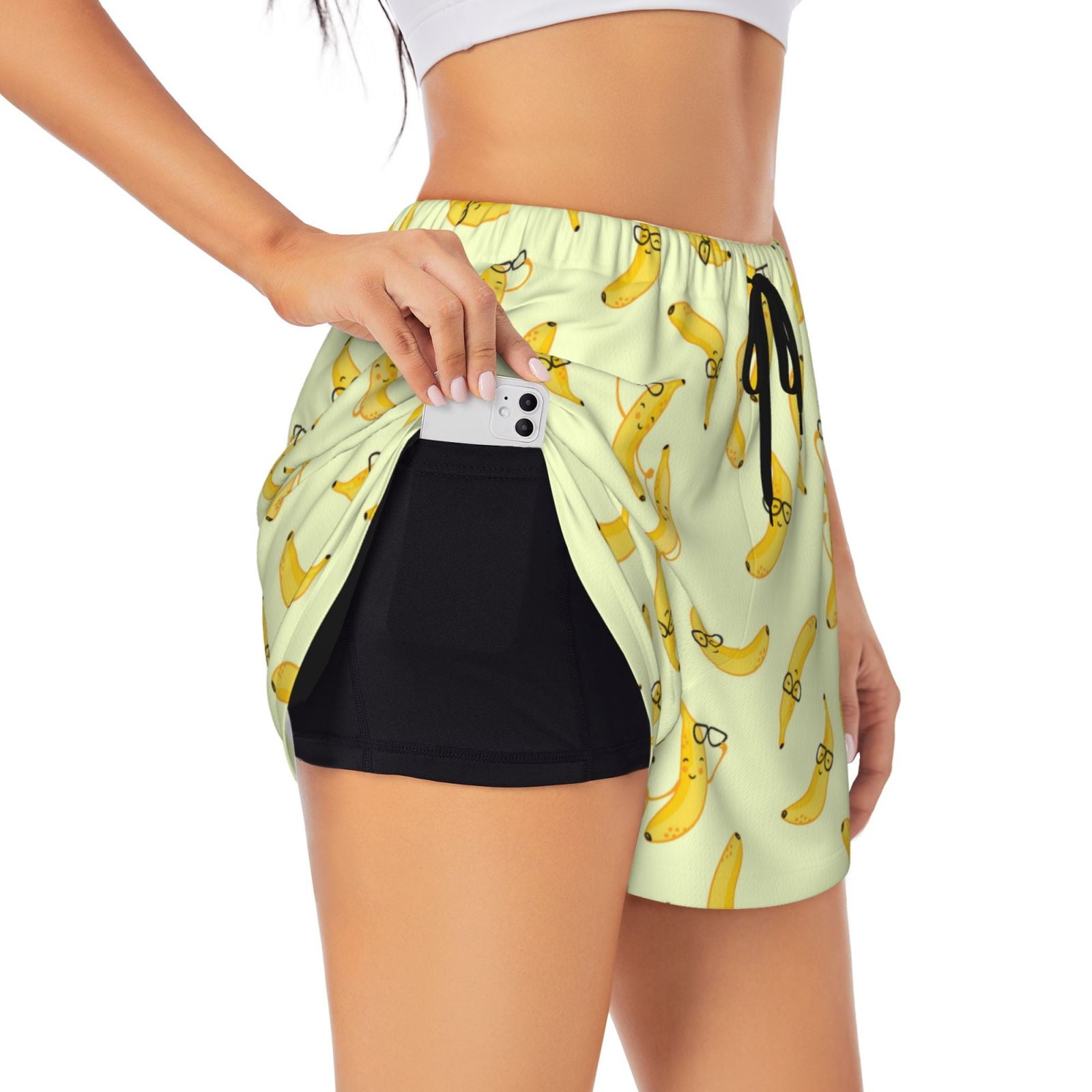 Gaeub Bananas Print Women's Athletic Shorts,High Waisted Running Shorts ...