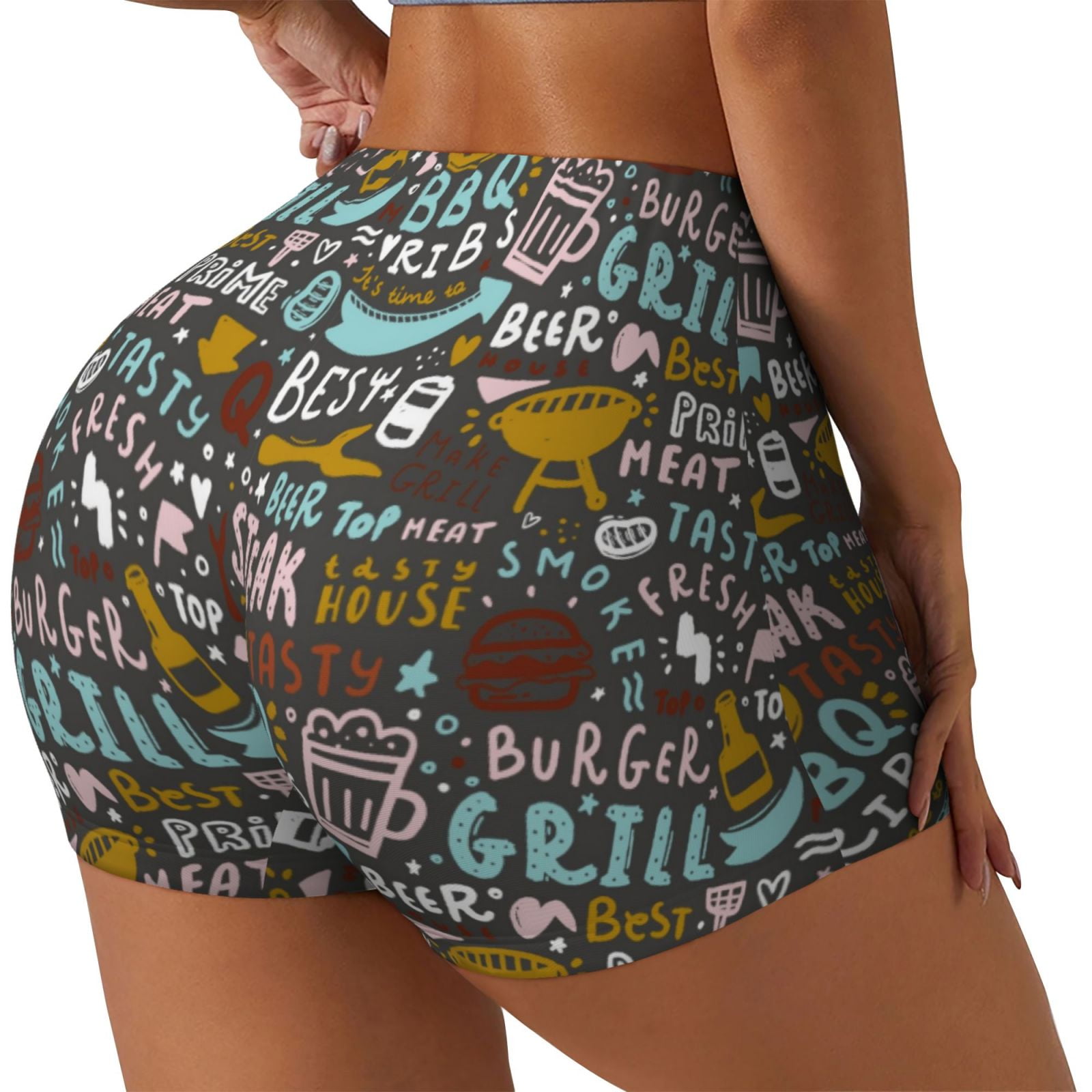 Gaeub Barbeque Print Workout Shorts for Women,Seamless Scrunch Short ...
