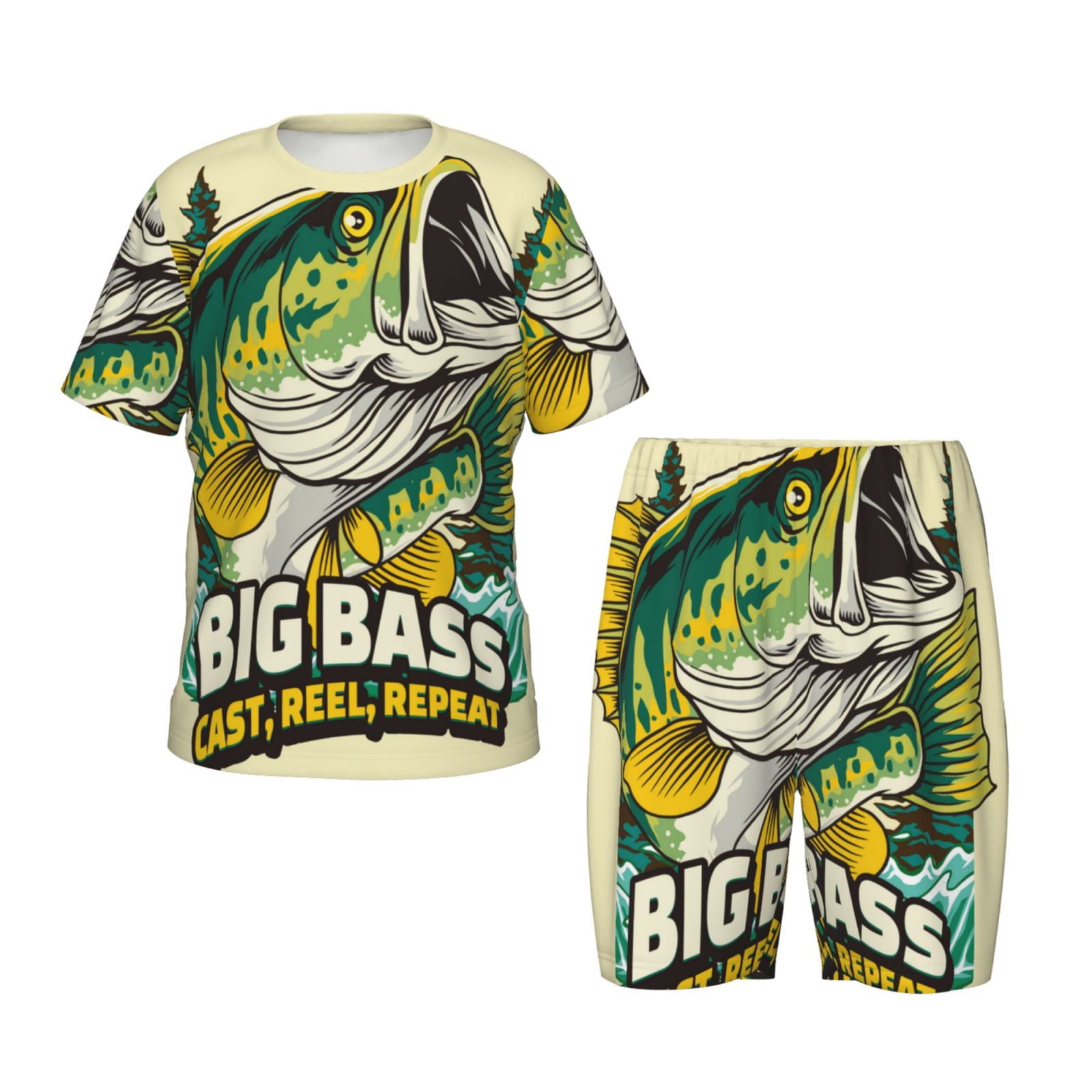 Gaeub Bass Fish and Water Print 2-Piece Pajamas Set,Toddler Kid Short ...