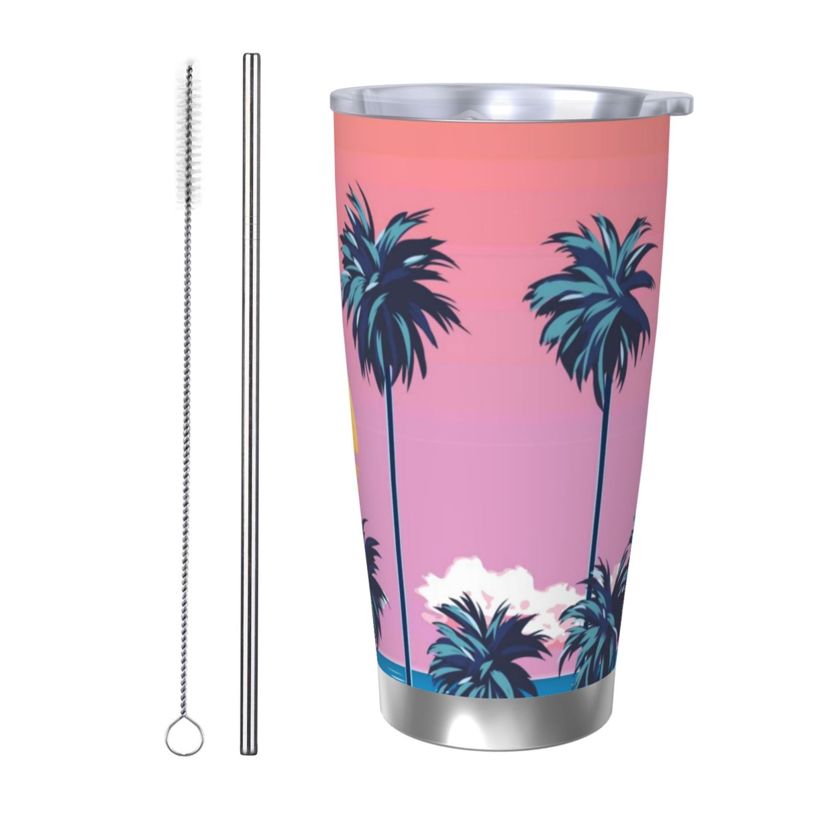Gaeub Beach with Palm Trees Print 20-Ounce Stainless Steel Car Cup ...