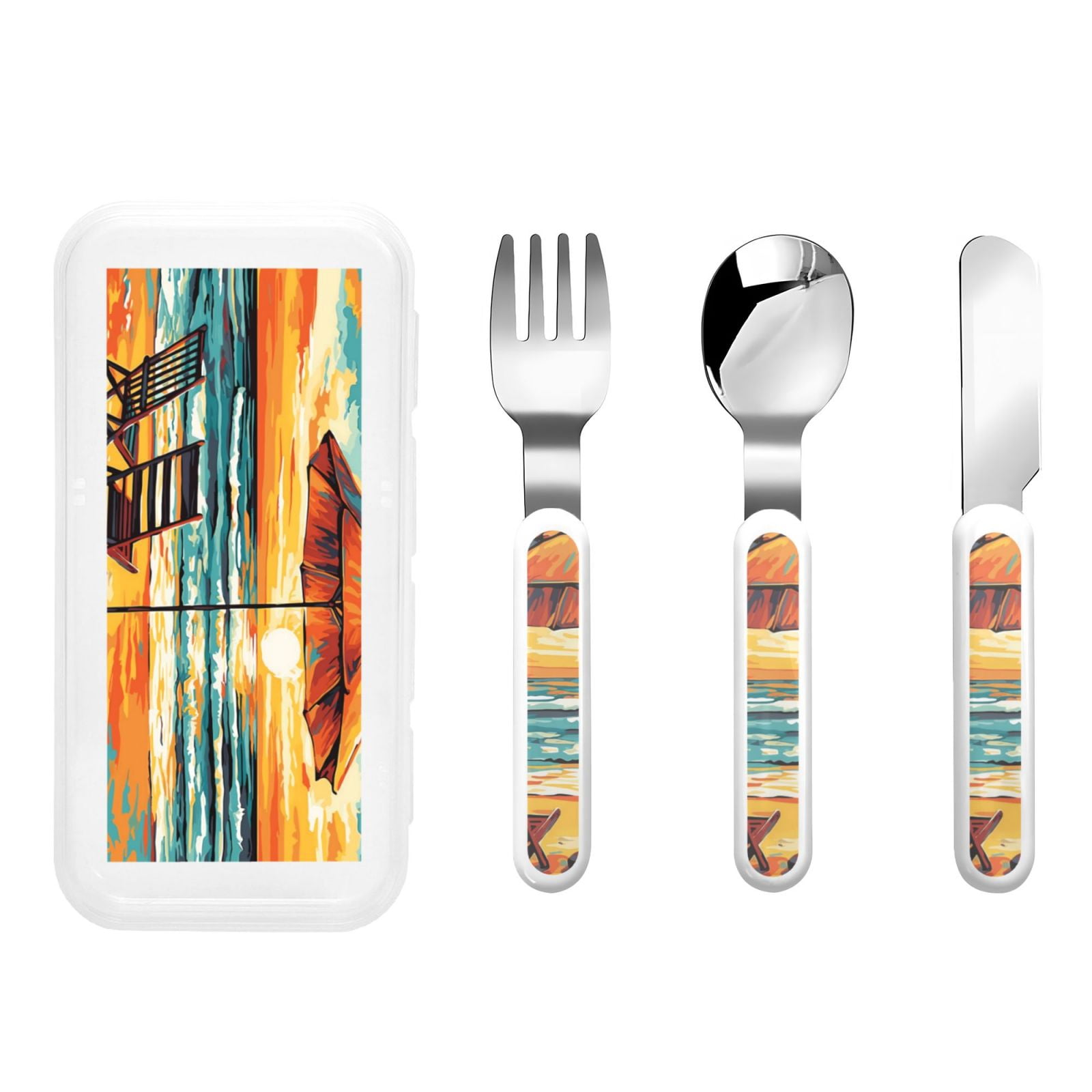Gaeub Beach Umbrella Sunset Print 3-Piece Children Knife Spoon Fork Set ...