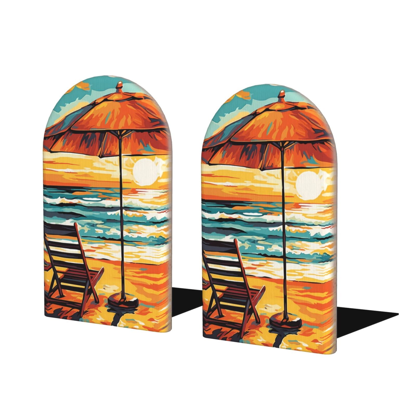Gaeub Beach Umbrella Sunset Wood Bookends, Non-Slip Bookends, Heavy ...