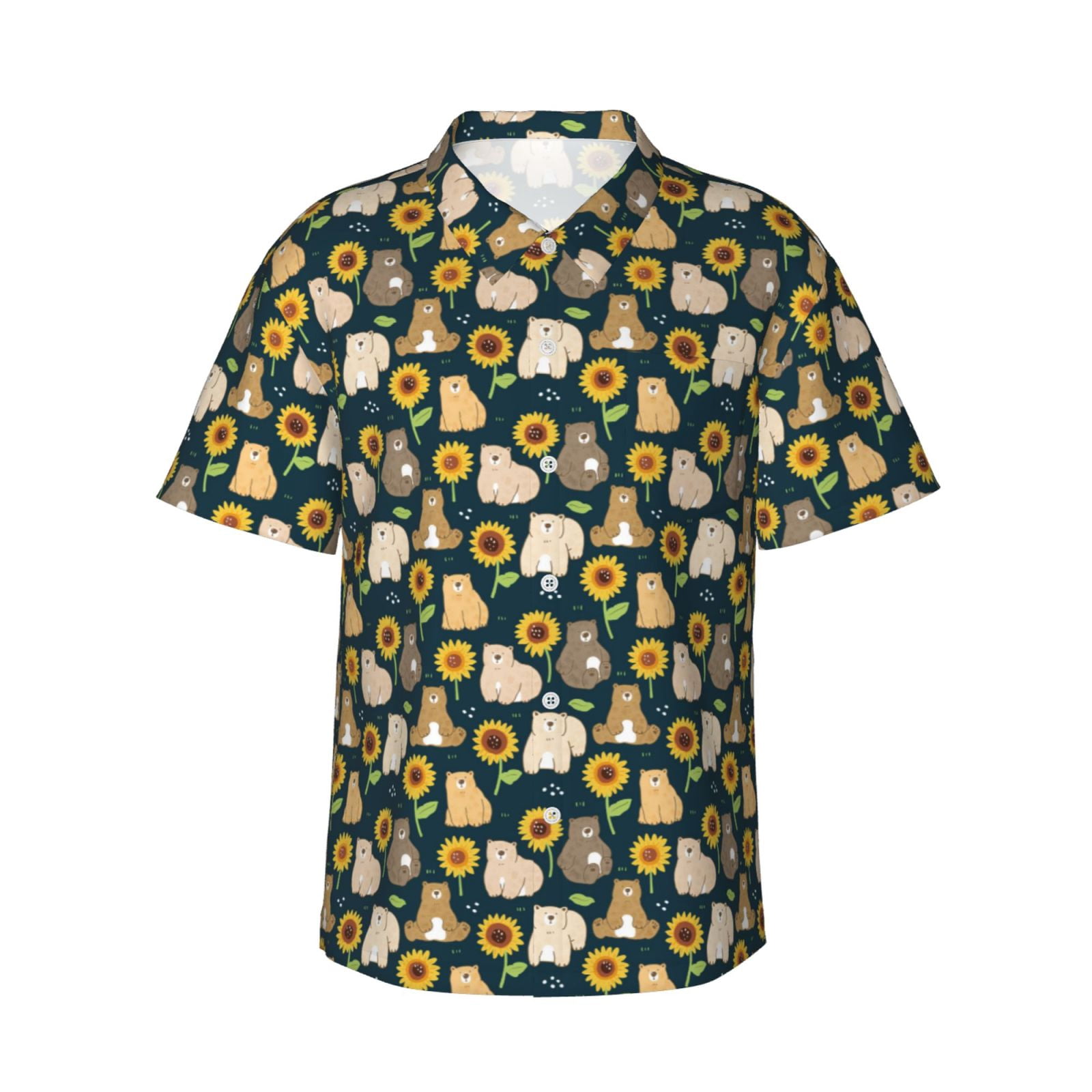 Gaeub Bear Sunflower Print Men's Hawaiian Shirt,Button Down Short ...