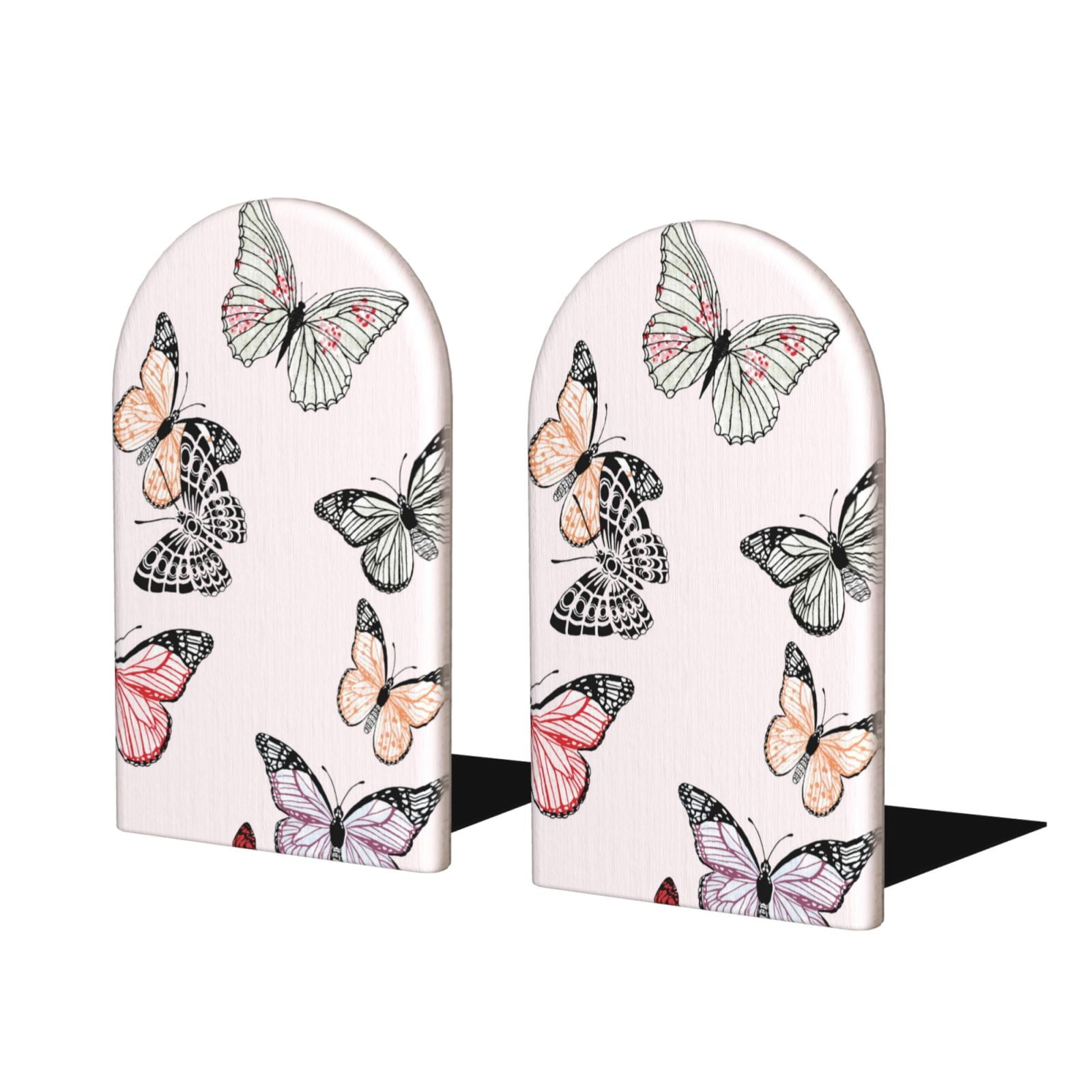 Gaeub Beautiful Butterfly Wood Bookends, Non-Slip Bookends, Heavy Duty ...