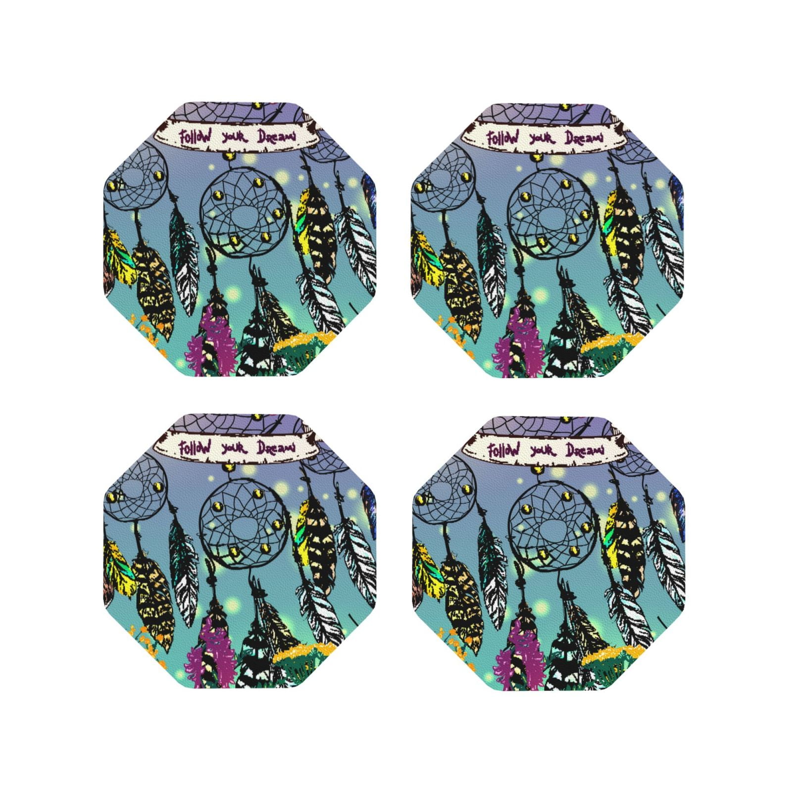 Gaeub Beautiful Dreamcatcher Print 4 Pcs Leather Coasters for Drinks ...