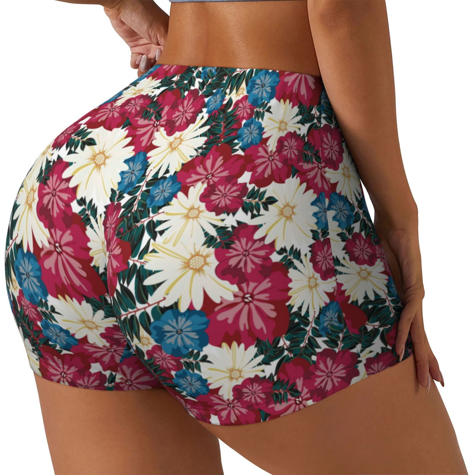 Gaeub Beautiful Flower Print Workout Shorts for Women,Seamless Scrunch ...
