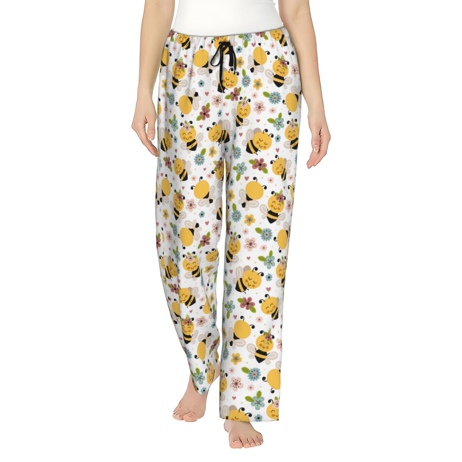 Gaeub Bee and Flowers Soft Pajama Pants for Women, Wide Leg Comfy ...