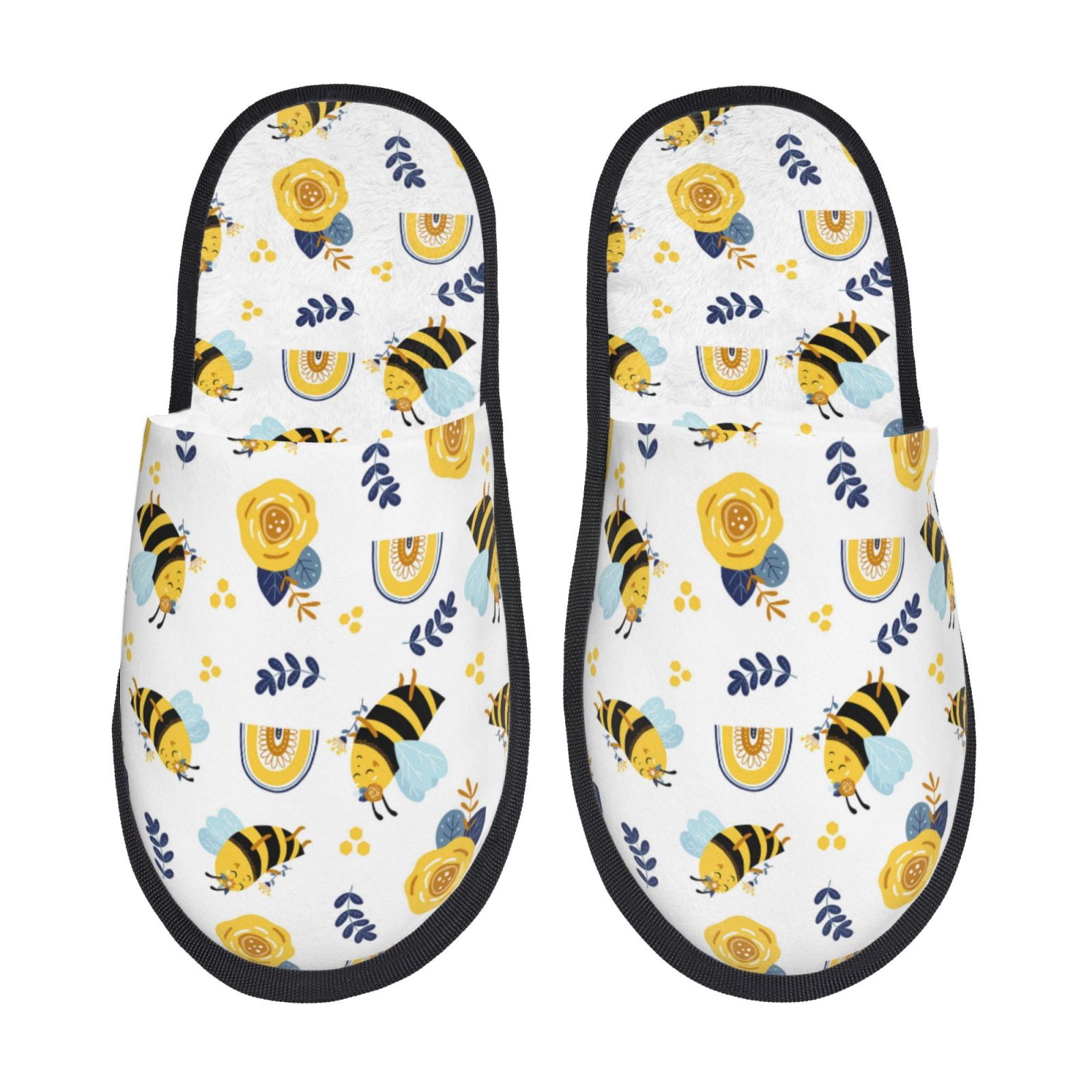 Gaeub Bees And Rainbows Print Women's Fuzzy Scuff Slippers,Women's ...